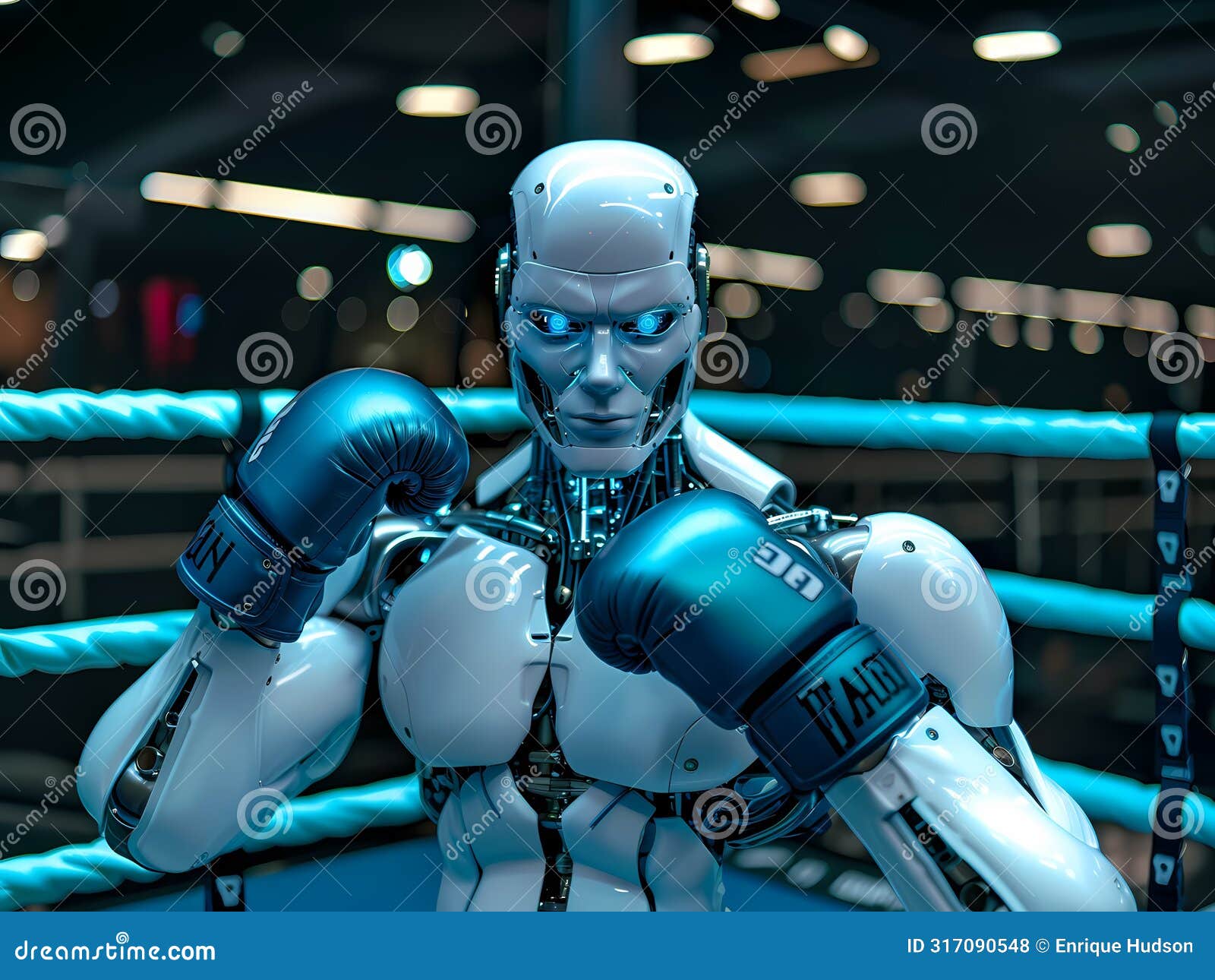 AI-Generated Image of a Robot Boxer is in a Boxing Ring with a Blue ...