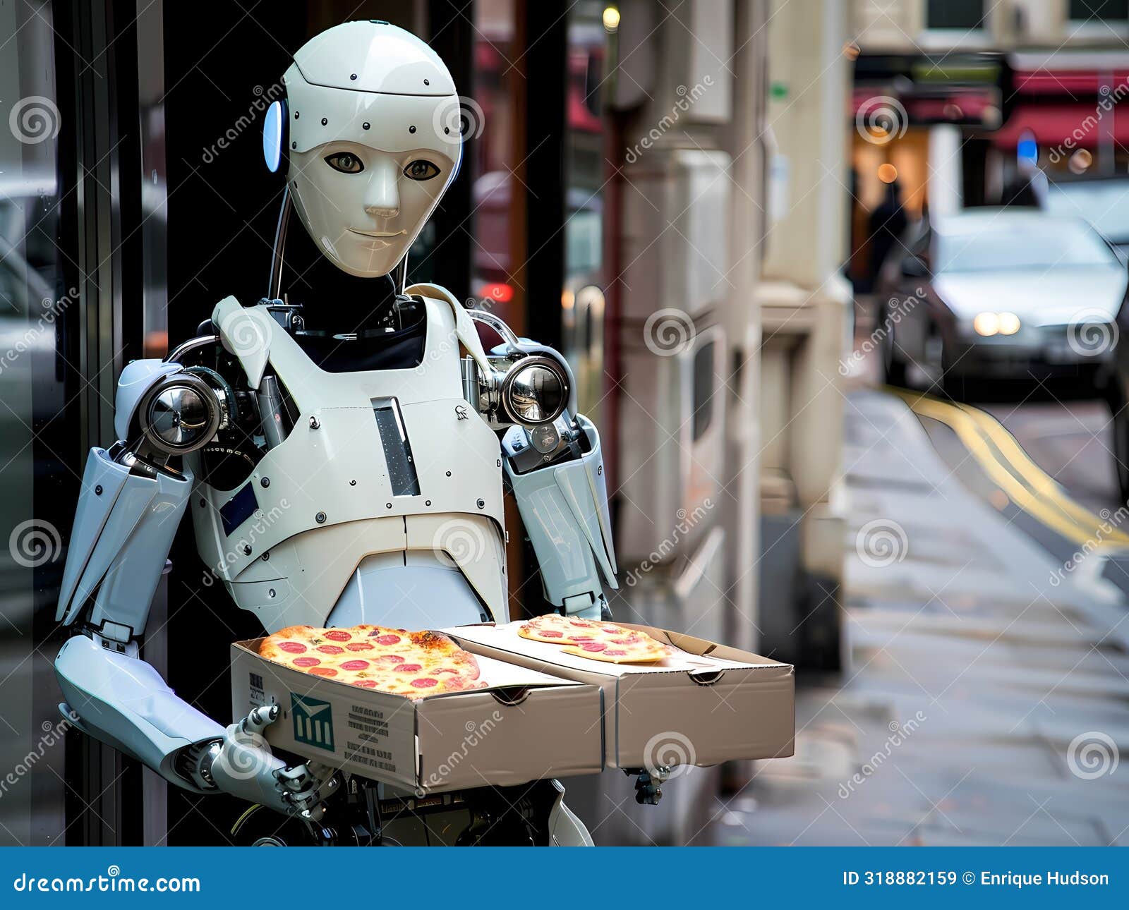 AI-Generated Image of a Robot is Holding a Box of Pizza Stock ...