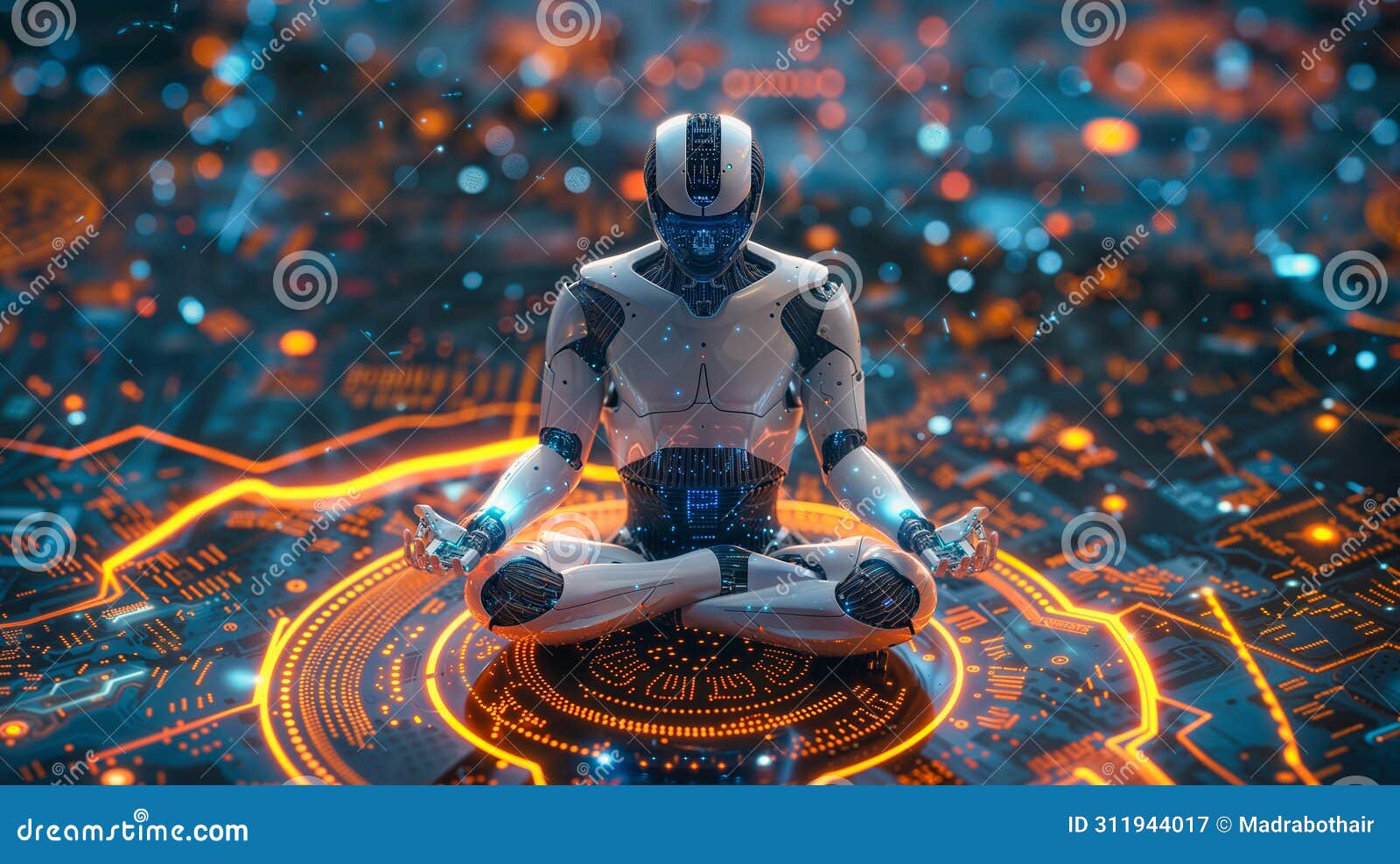 A Robot Meditating on a Circuit Board, Concept of General Intelligence ...