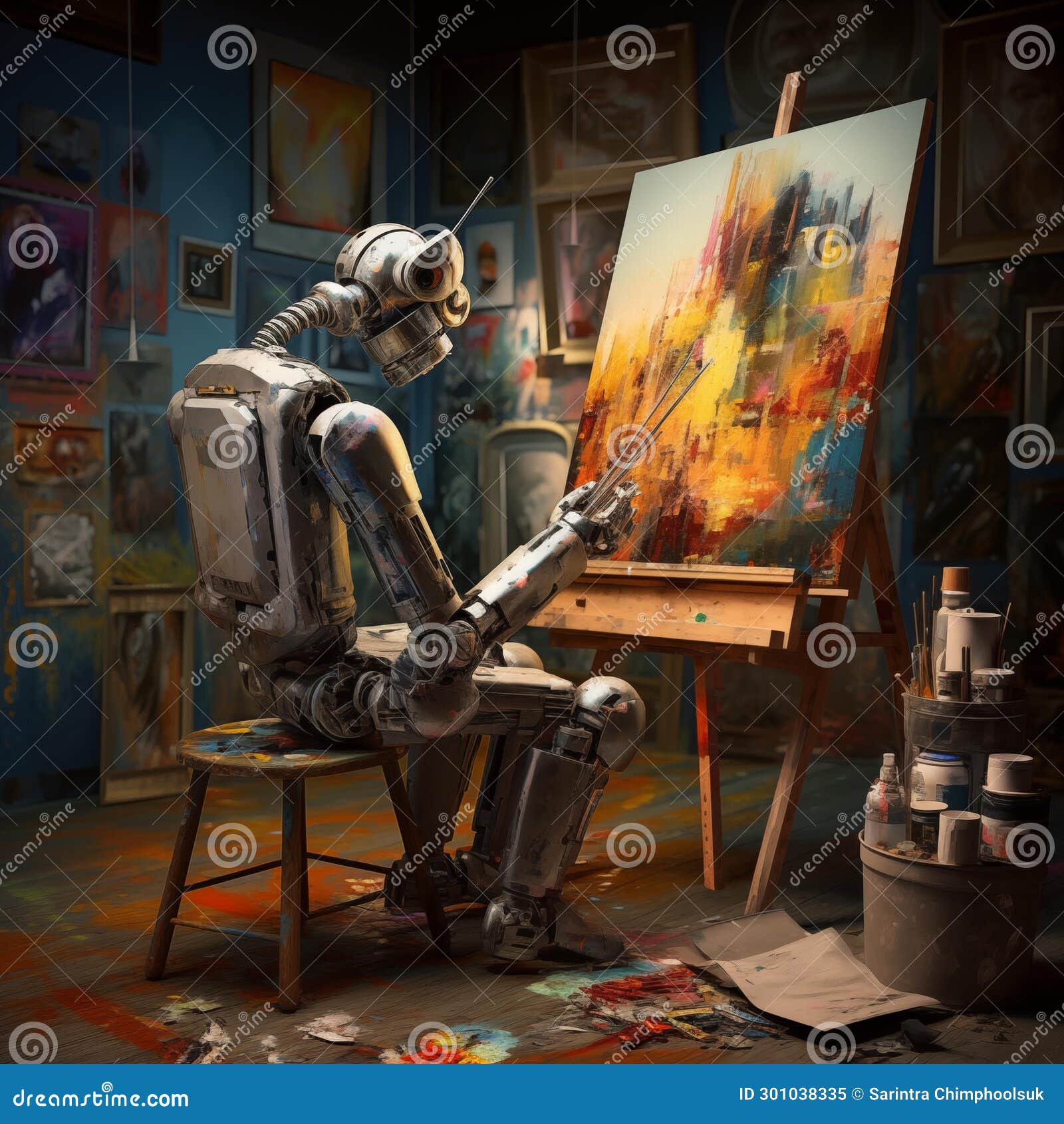 AI-generated Image, Robot Painter Drawing, Concept Drawing with AI ...