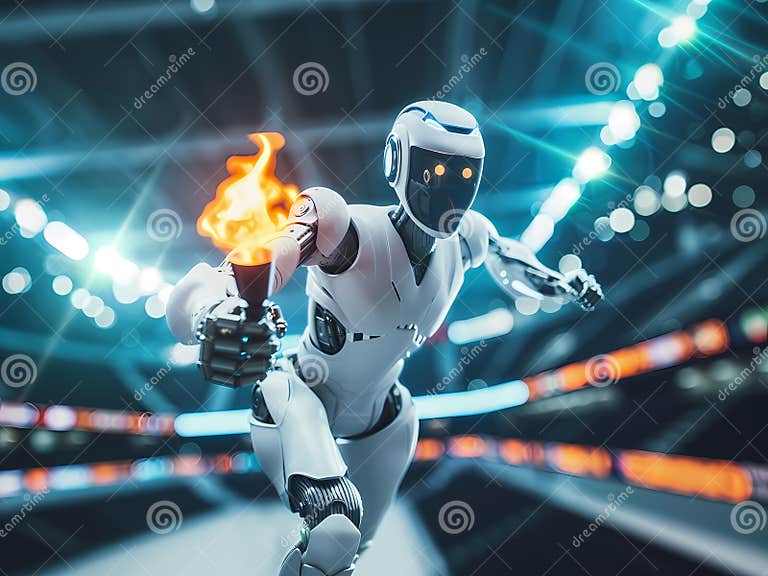 AI-Generated Image of a Robot is Running with a Torch in Its Hand Stock ...