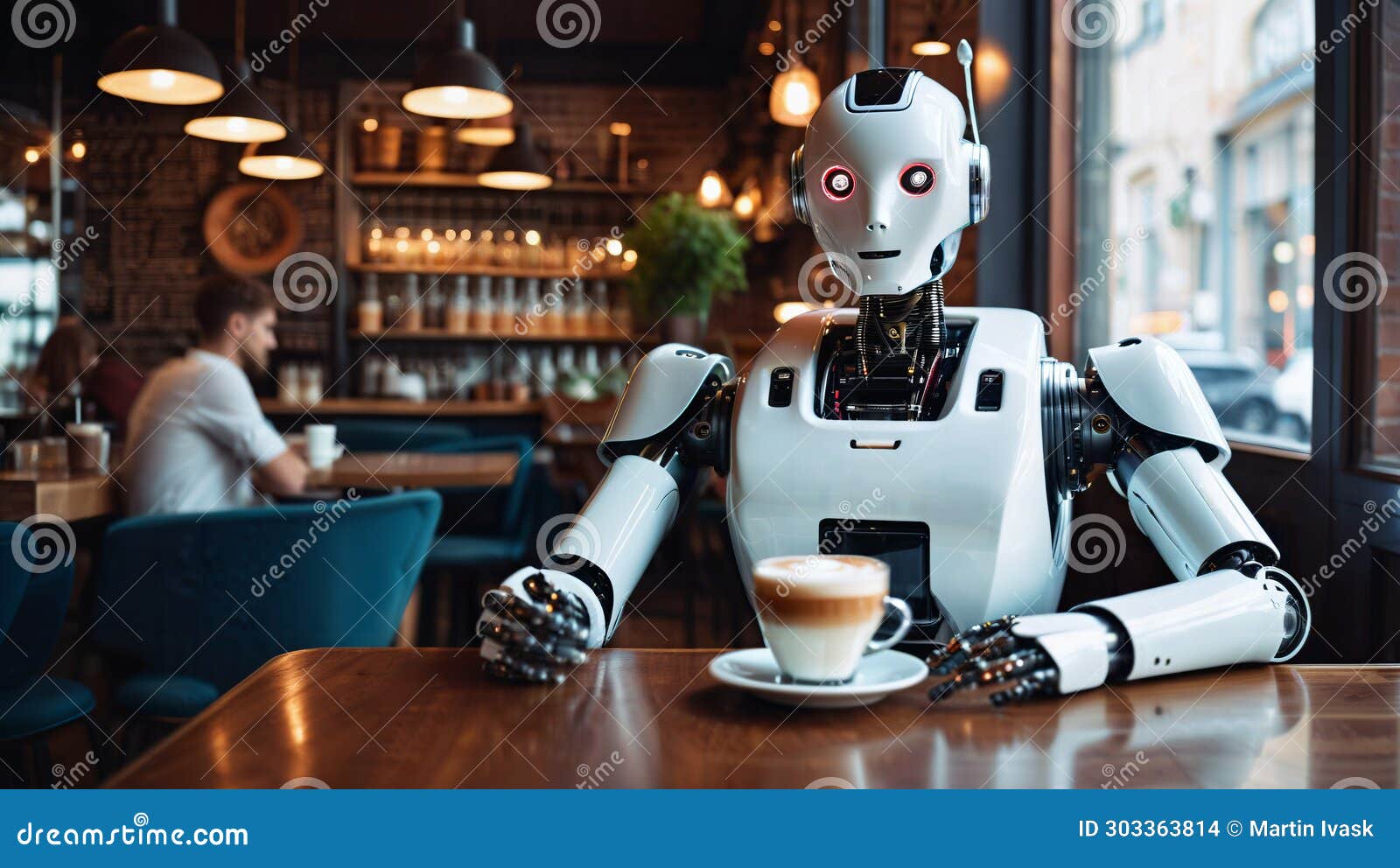 AI Generated Image of a Robot Sitting in a Café and Drinking Coffee ...
