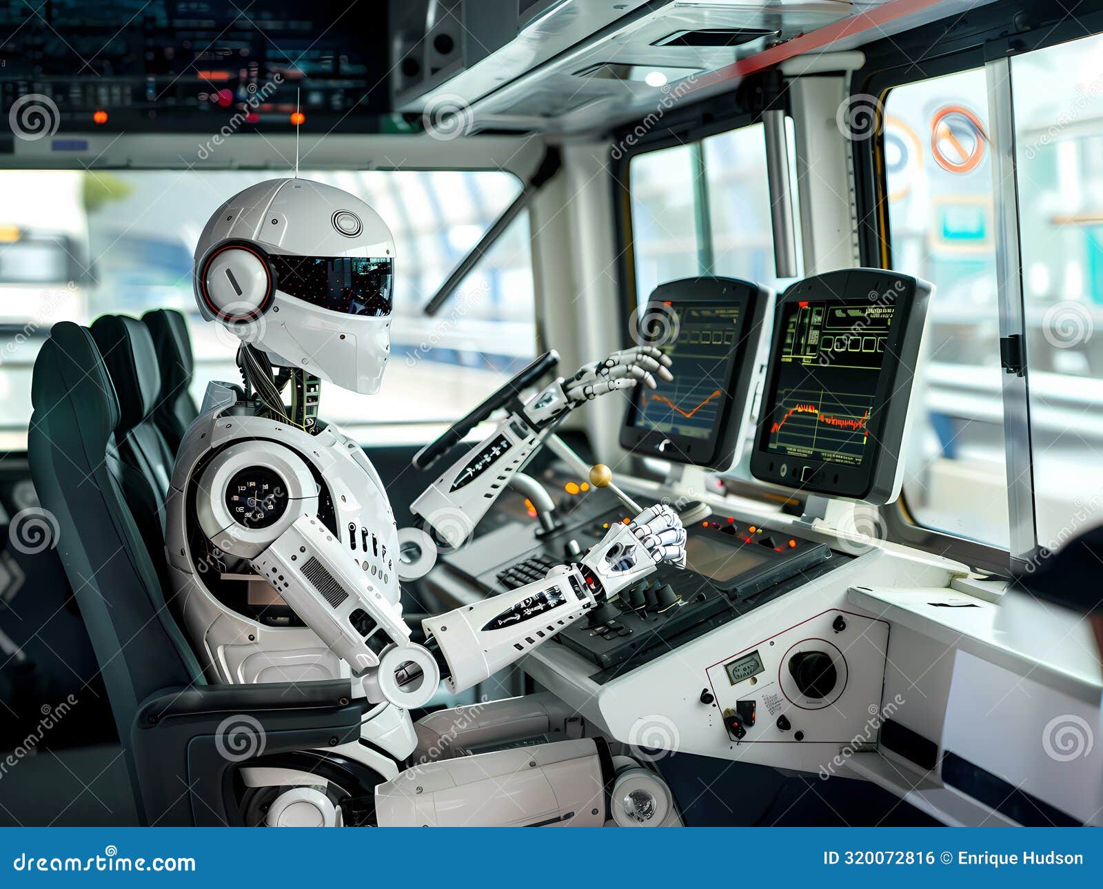 AI-Generated Image of a Robot is Sitting in a Cockpit of a Train Stock ...