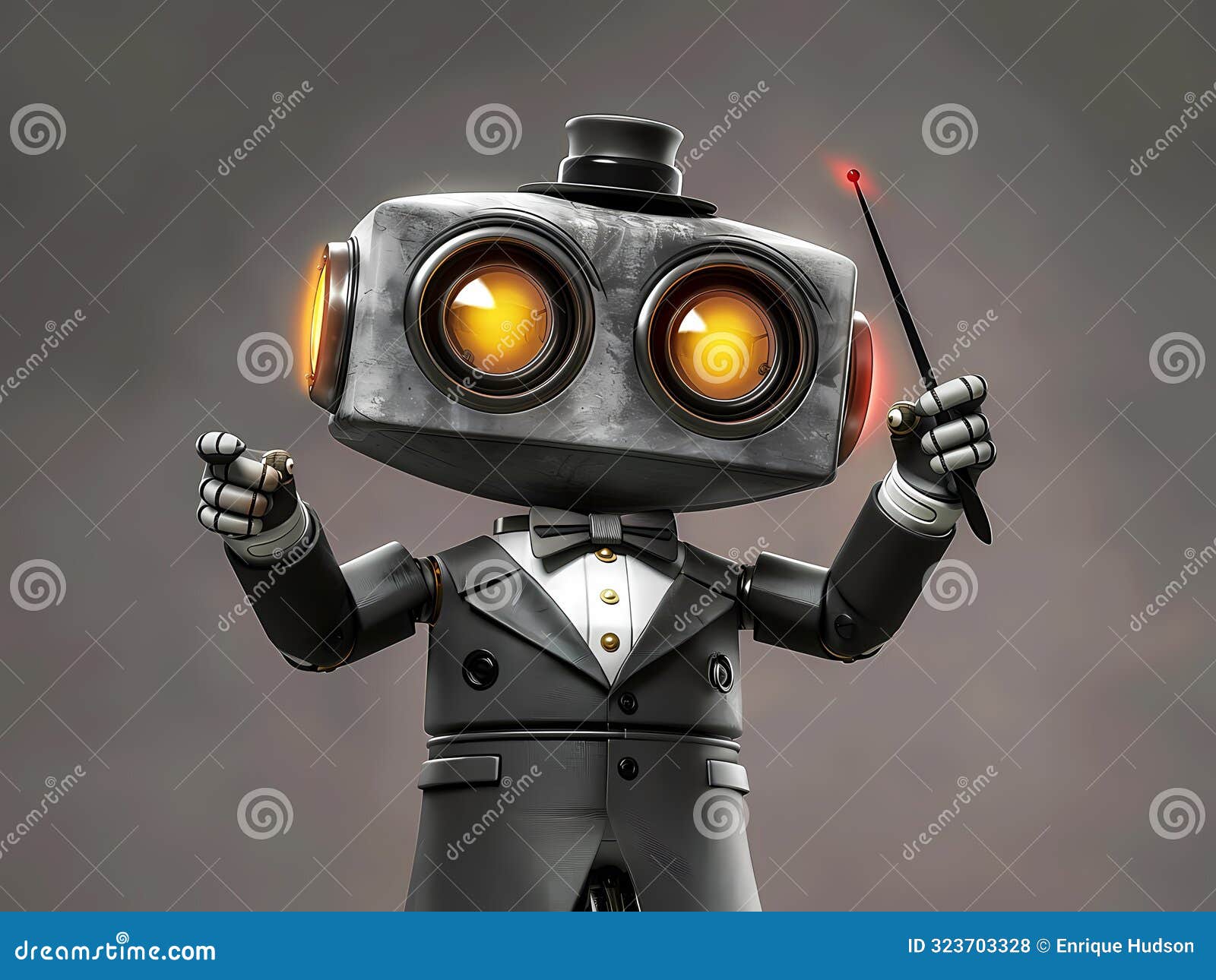 Robot Conductor Leads A Robotic Orchestra. AI Generated Stock ...