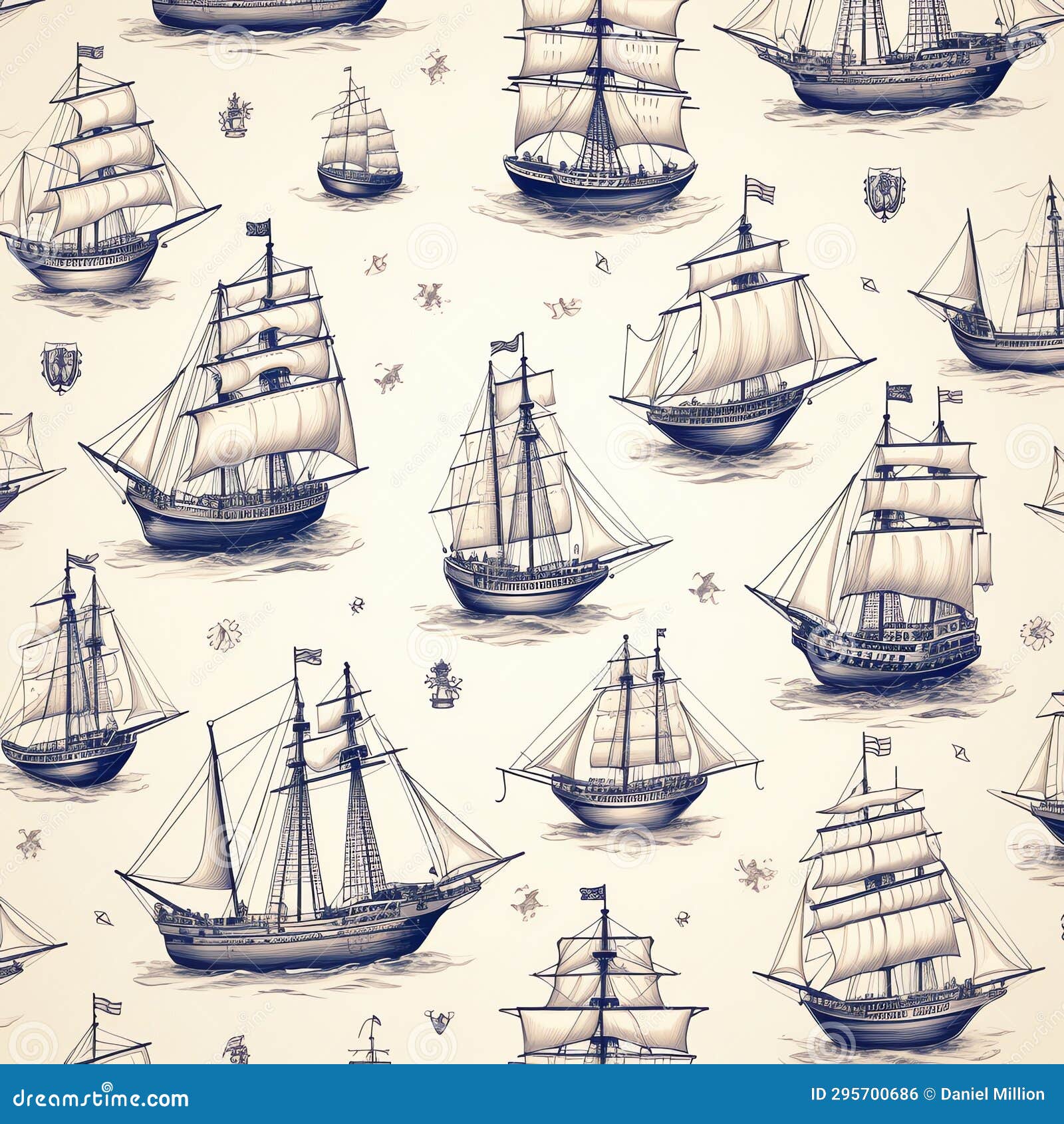 Sailing Ships and Anchors Background, Design Seamless Pattern Stock ...