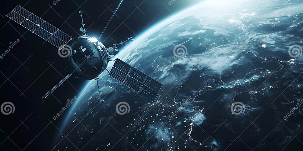 Satellite Orbits Earth, Space Technology and Exploration. Futuristic ...