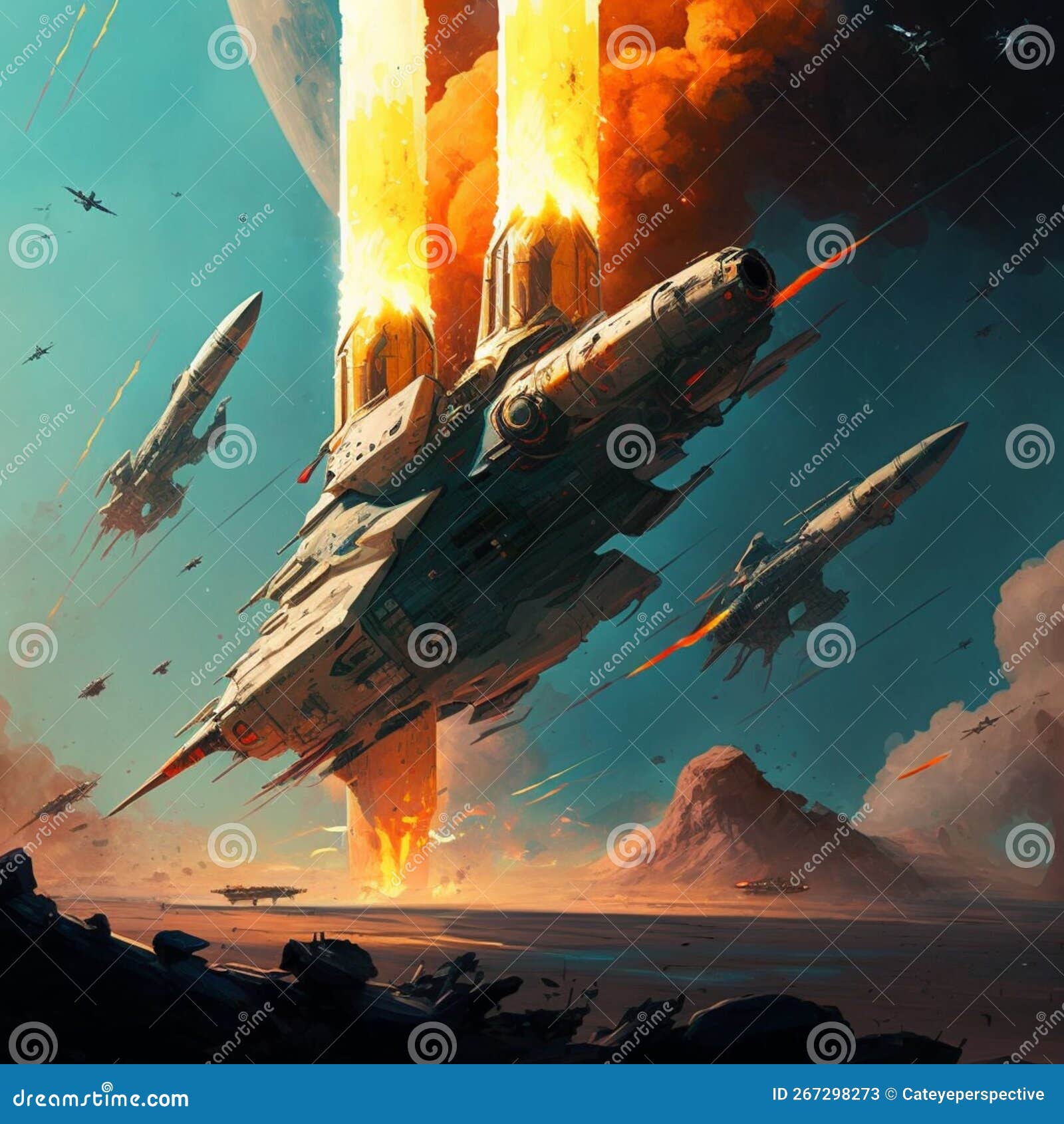 AI Generated Image. Sci-fi Future Rockets War on a Distant Planet ...