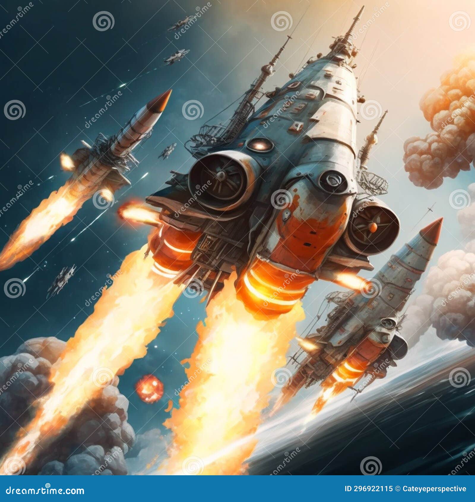 AI Generated Image. Sci-fi Future Rockets War on a Distant Planet ...