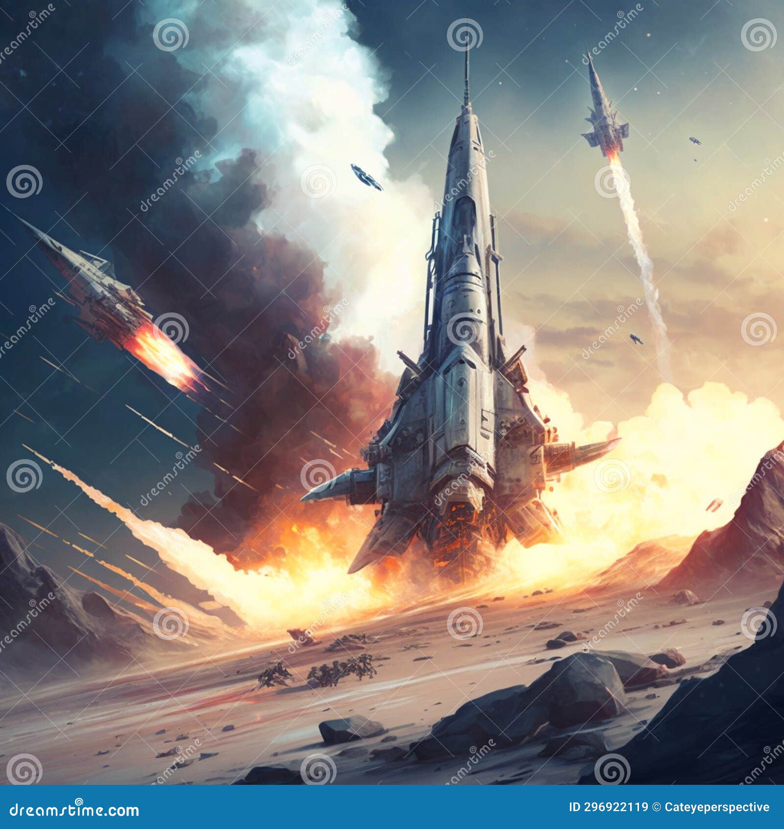 AI Generated Image. Sci-fi Future Rockets War on a Distant Planet ...