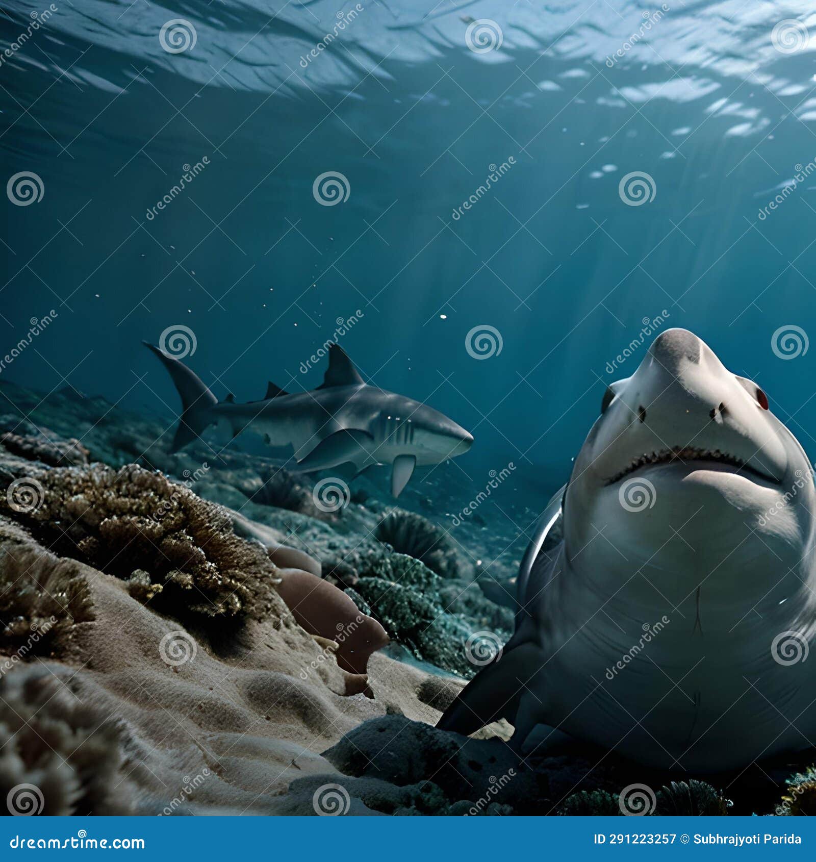 AI Generated Image of Sharks in the Depths of the Sea Stock ...