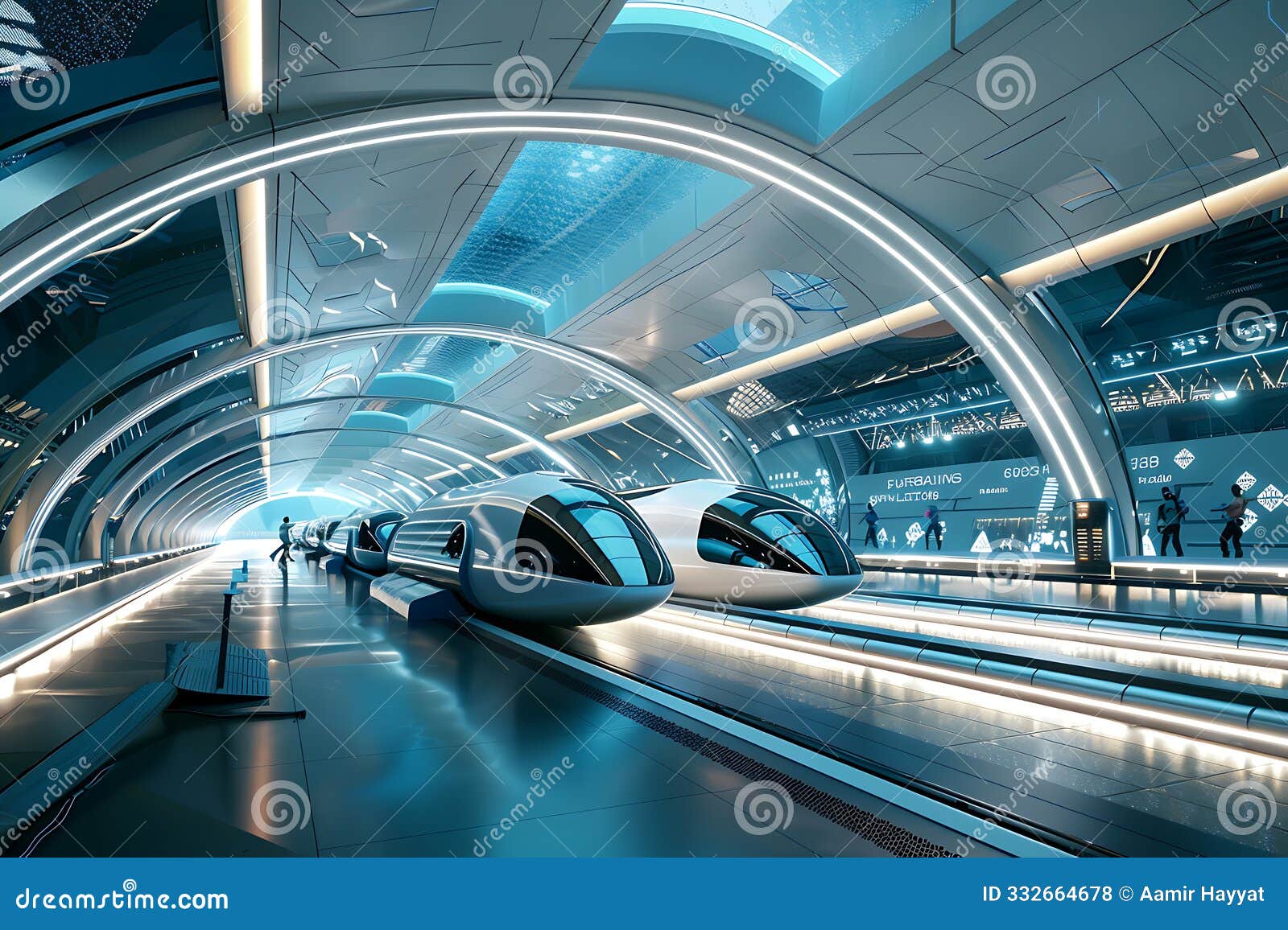Numerous Train Paths in a Large Tunnel with Advanced Features Stock ...