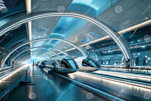 Numerous Train Paths in a Large Tunnel with Advanced Features Stock ...