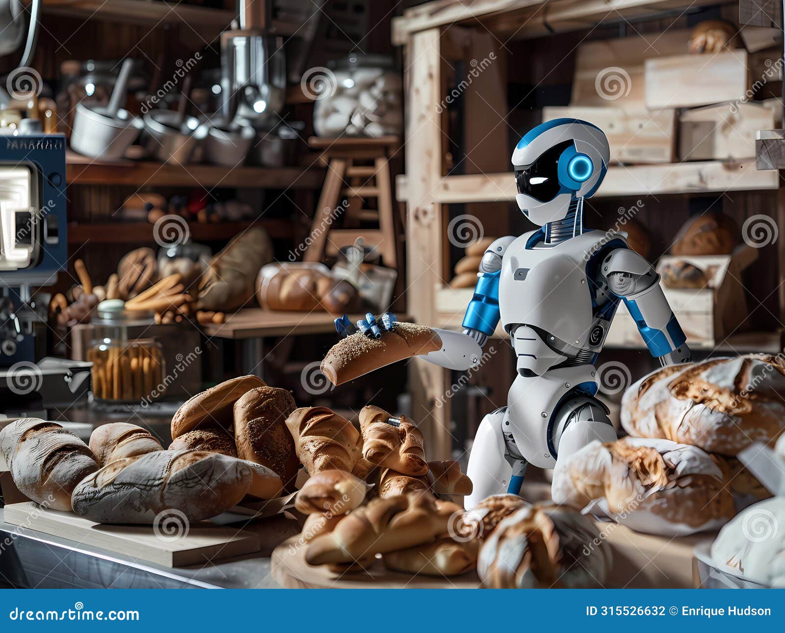 AI-Generated Image: Robotic Baker Perfecting Artisan Bread Stock Photo ...
