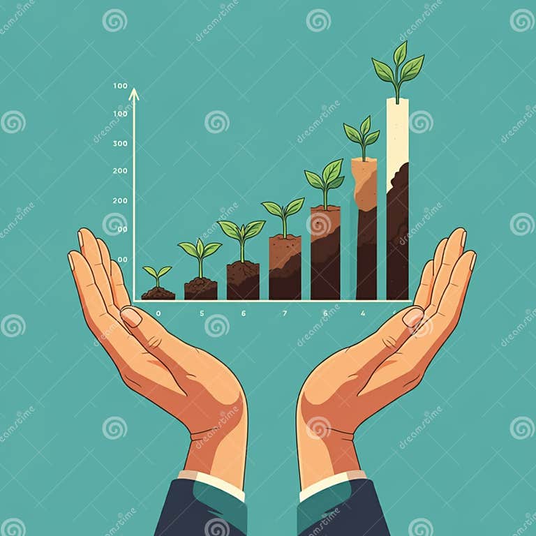 AI-Generated Image of Hands Supporting Plants with Growth Line Graph ...