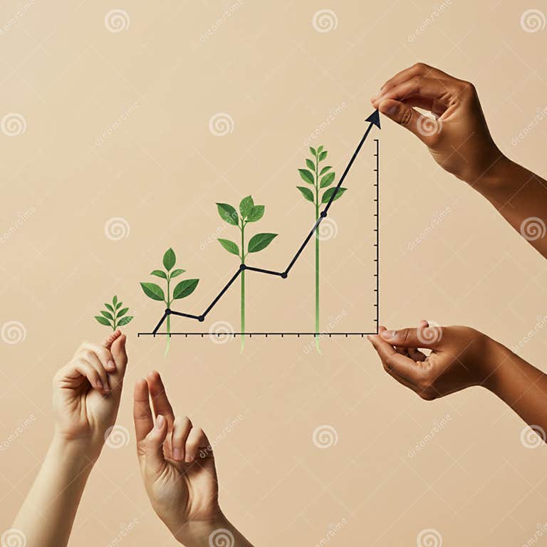 AI-Generated Image of Hands Supporting Plants with Growth Line Graph ...