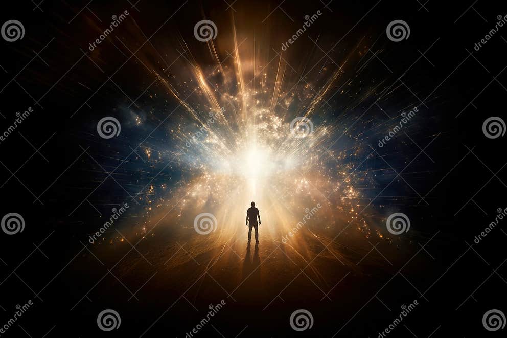 Silhouette of a Man Standing in Front of a Portal Stock Illustration ...