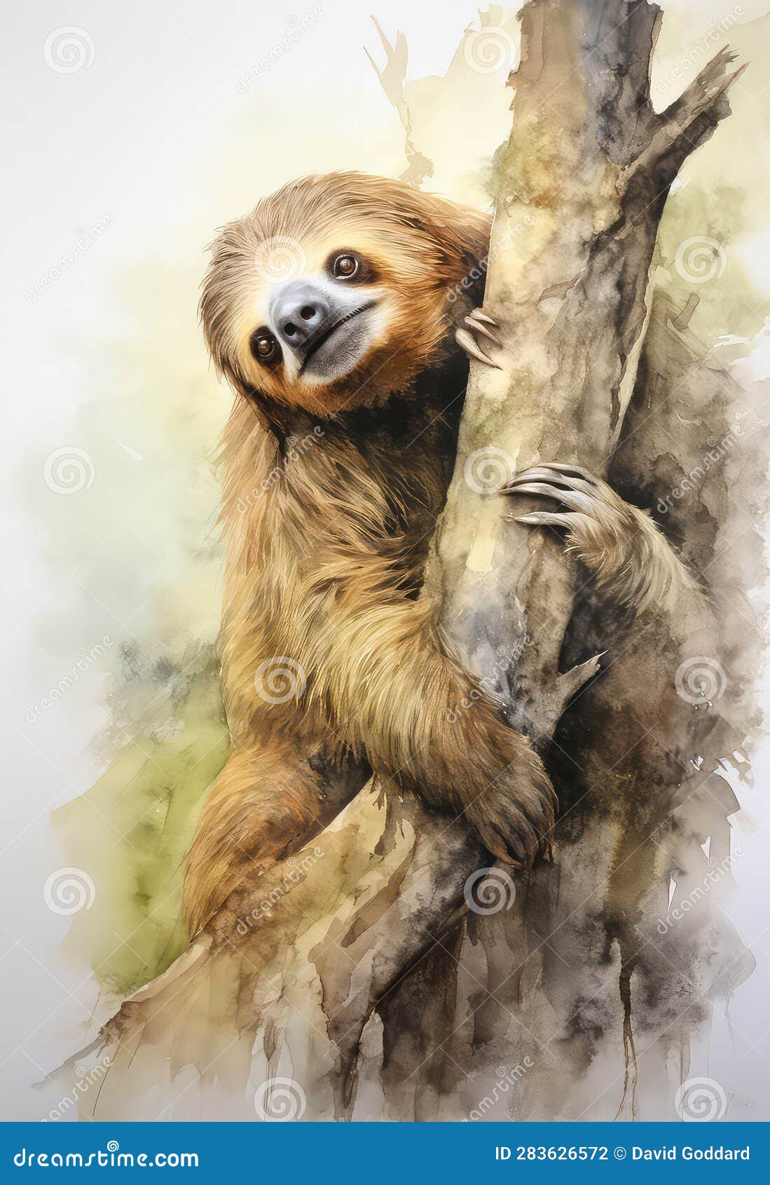 Painting of a Sloth Holding a Tree Stock Illustration - Illustration of ...