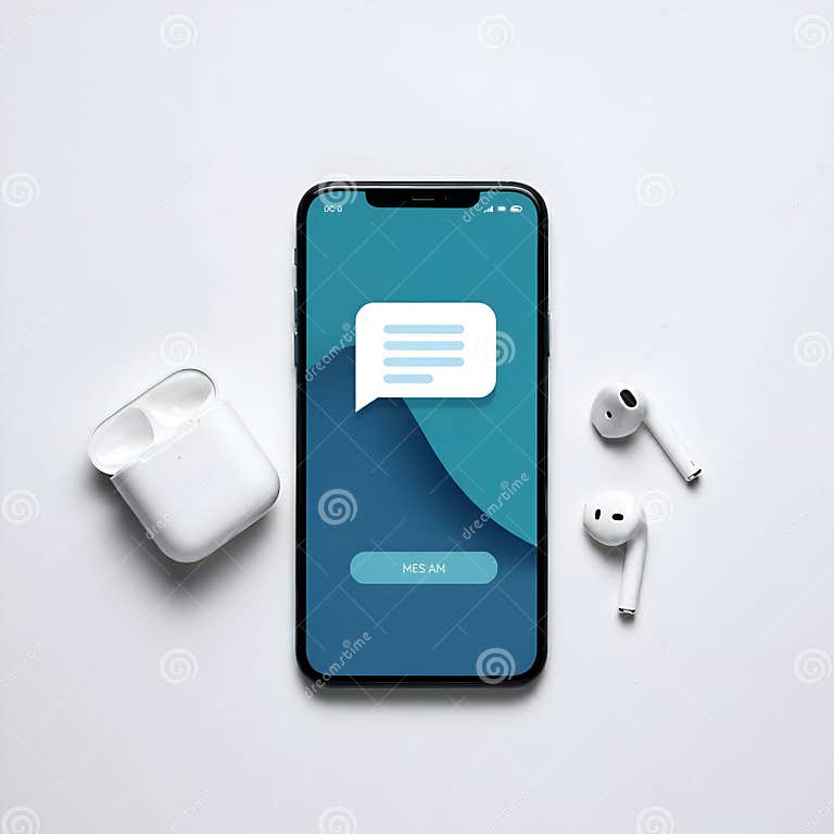 AI-Generated Image: Smartphone with Message Icon, Wireless Earbuds, and ...