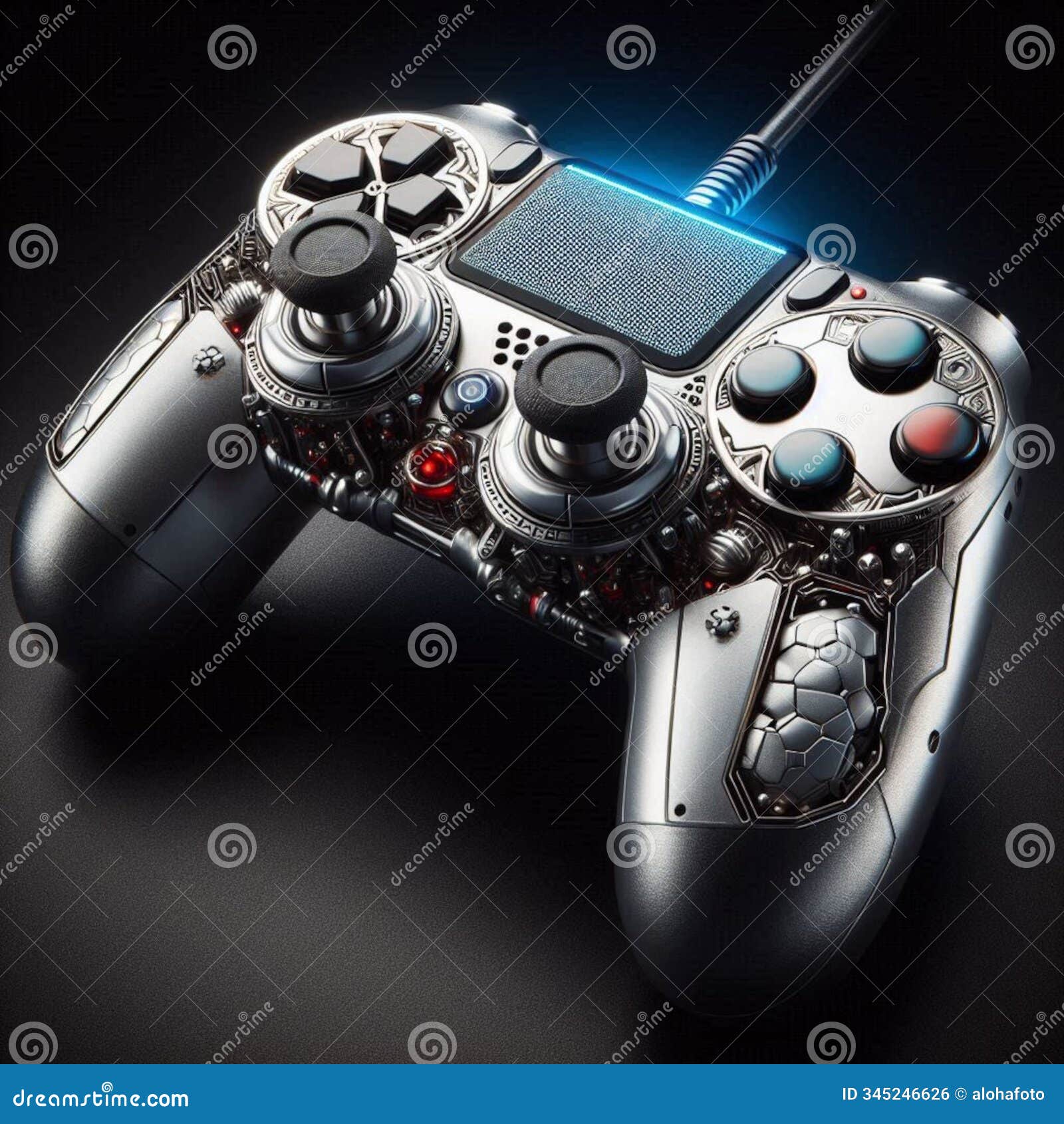 AI-generated Image with Soccer Ball and Blue Shining Gaming Controllers ...