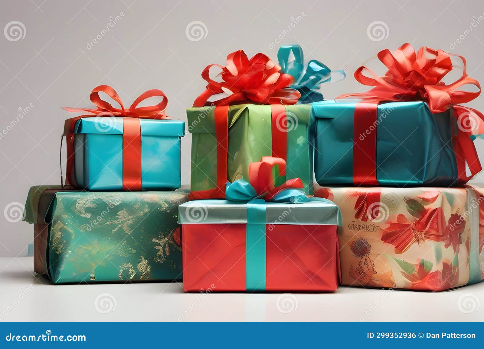 Six Bright and Colorful Presents Stacked and Ready To Open Stock Photo ...