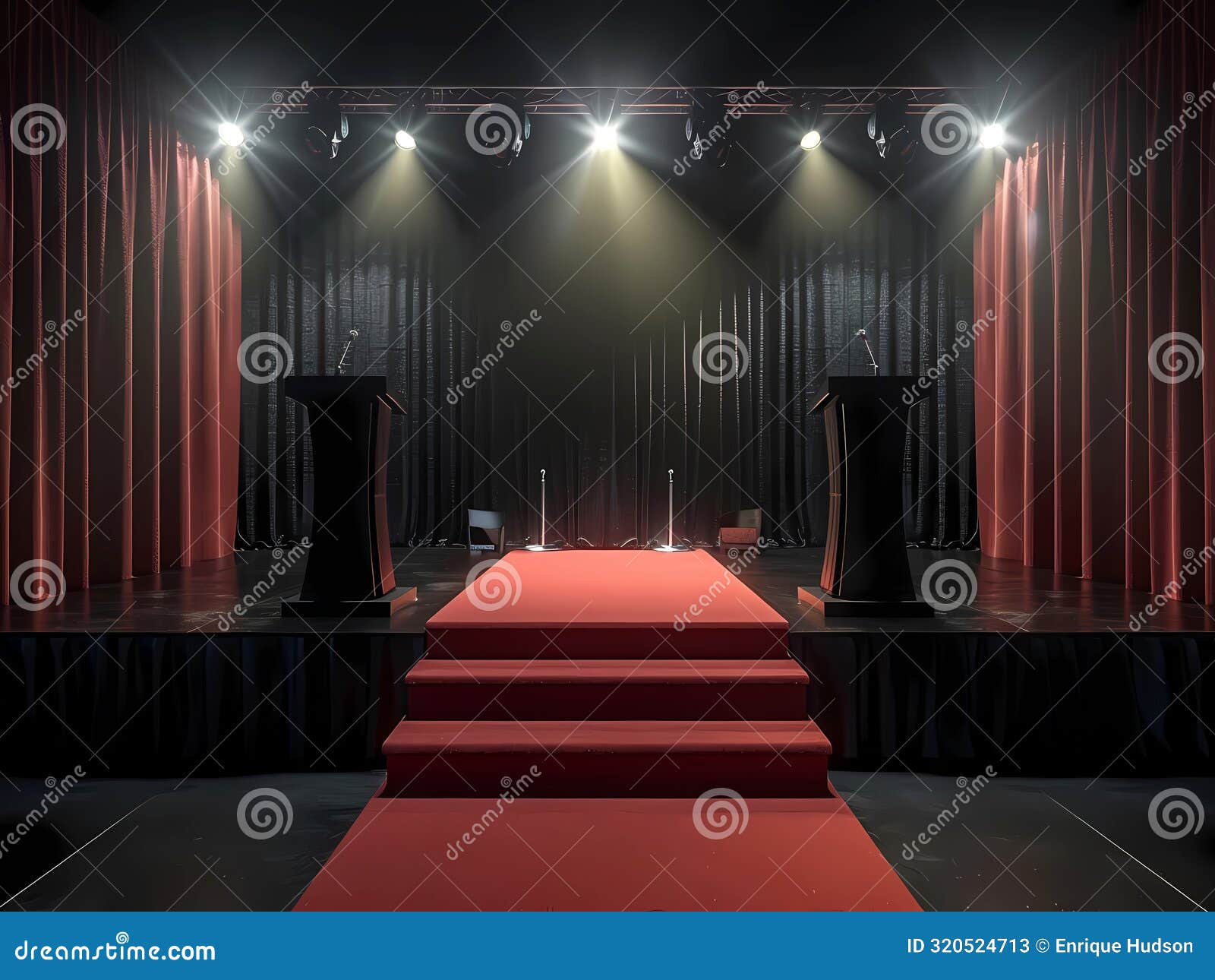 AI_Generated Image of a Stage with a Red Carpet and Two Podiums Stock ...