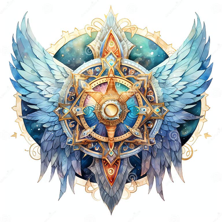 Star and Winged Disk Symbolizing Various Deities Illustration Stock ...