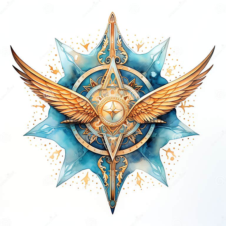 Star and Winged Disk Symbolizing Various Deities Illustration Stock ...