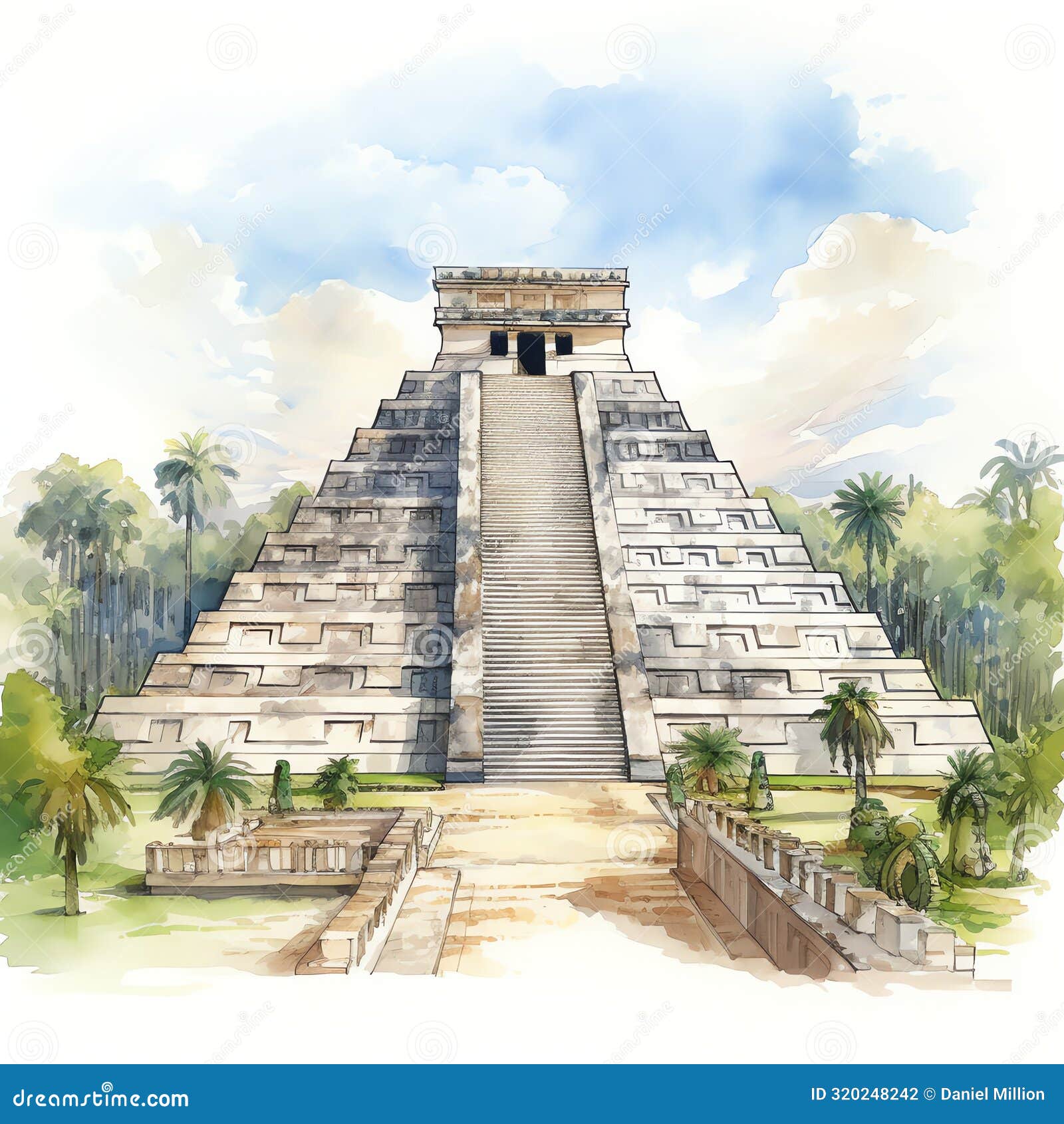 Stepped Pyramid Surrounded By Open Plaza For Ceremonies Illustration ...