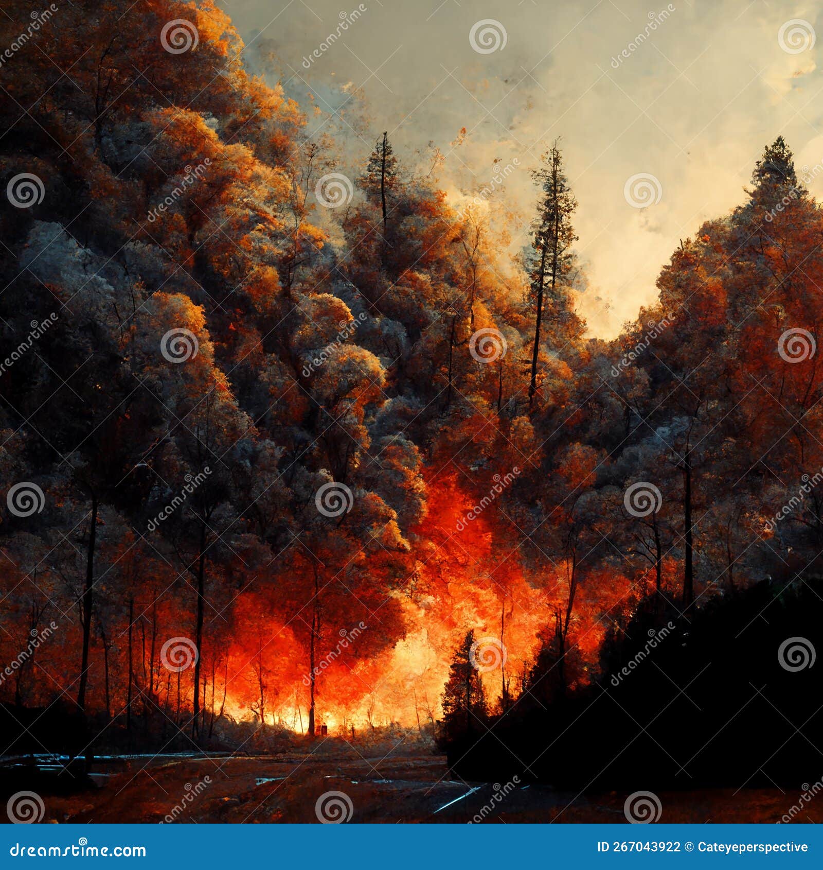 AI Generated Image. Strong Wildfire with Heavy Clouds of Smoke Stock ...