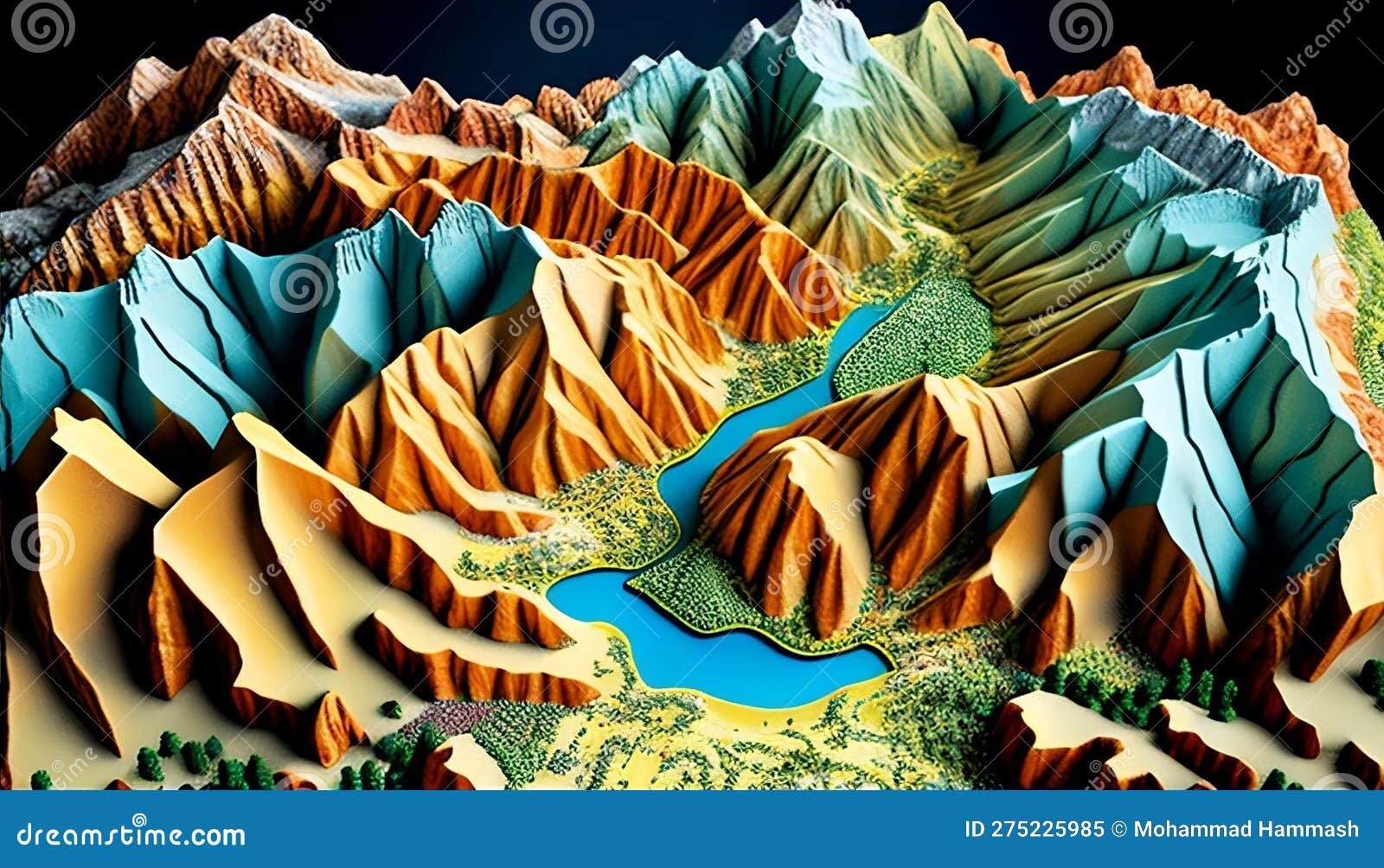 Earth S Vibrant Terrain in 3D, Ansel Adams Inspired, Made with Generative AI Stock Illustration ...