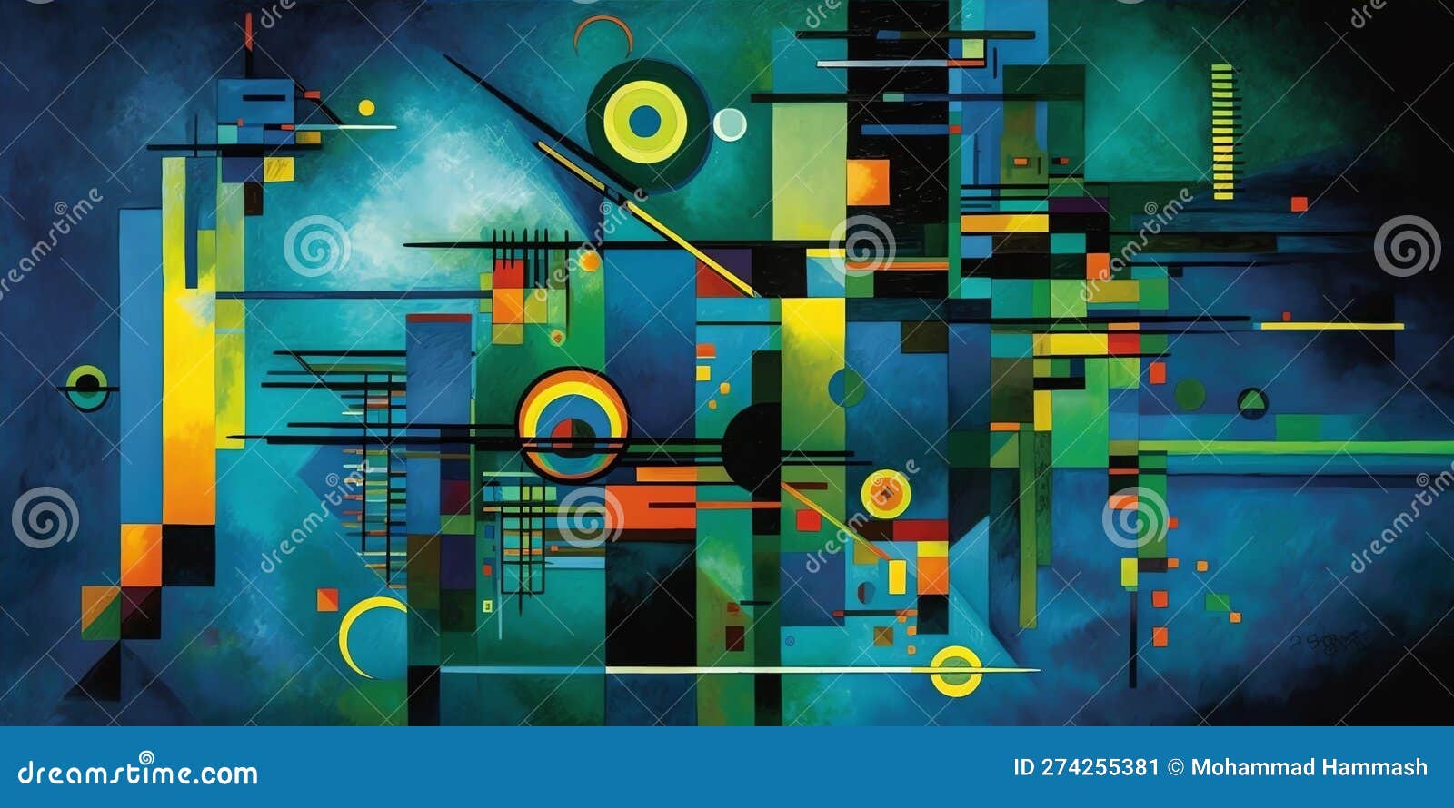 Geometric Surrealism: A Detailed Painting Of Trees And Clouds Royalty ...