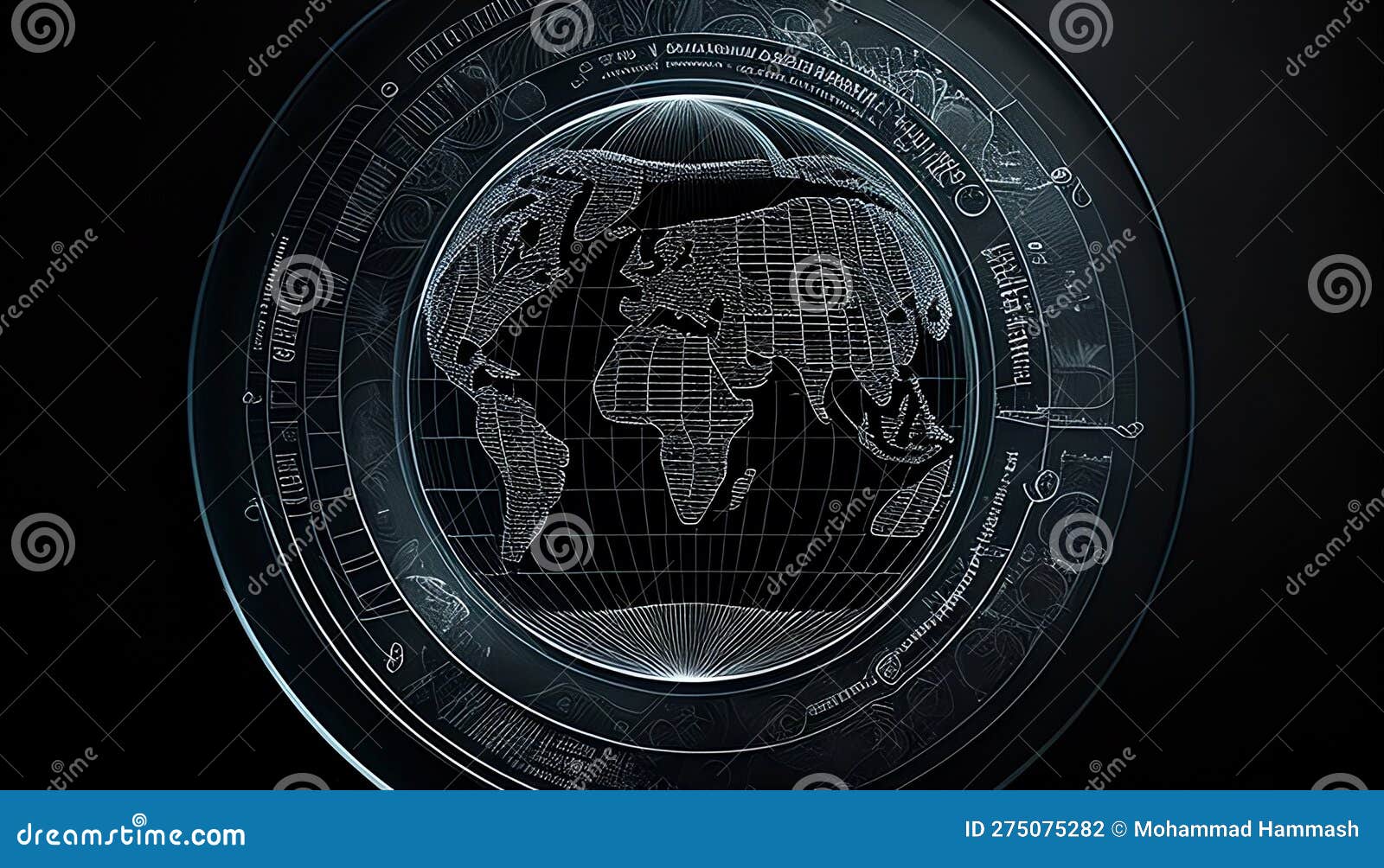 Blueprint Wireframe of Translucent Earth on Black Background Made with ...