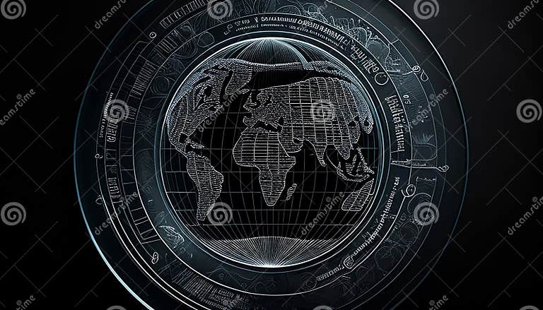 Blueprint Wireframe of Translucent Earth on Black Background Made with ...