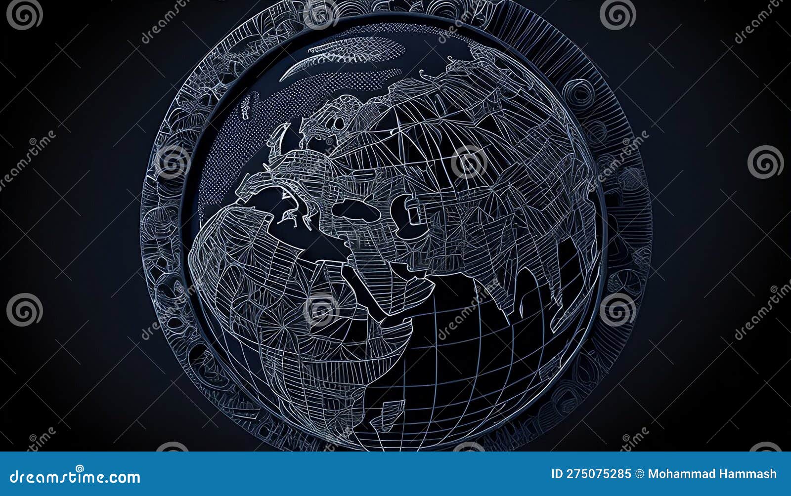 Blueprint Wireframe of Translucent Earth on Black Background Made with ...