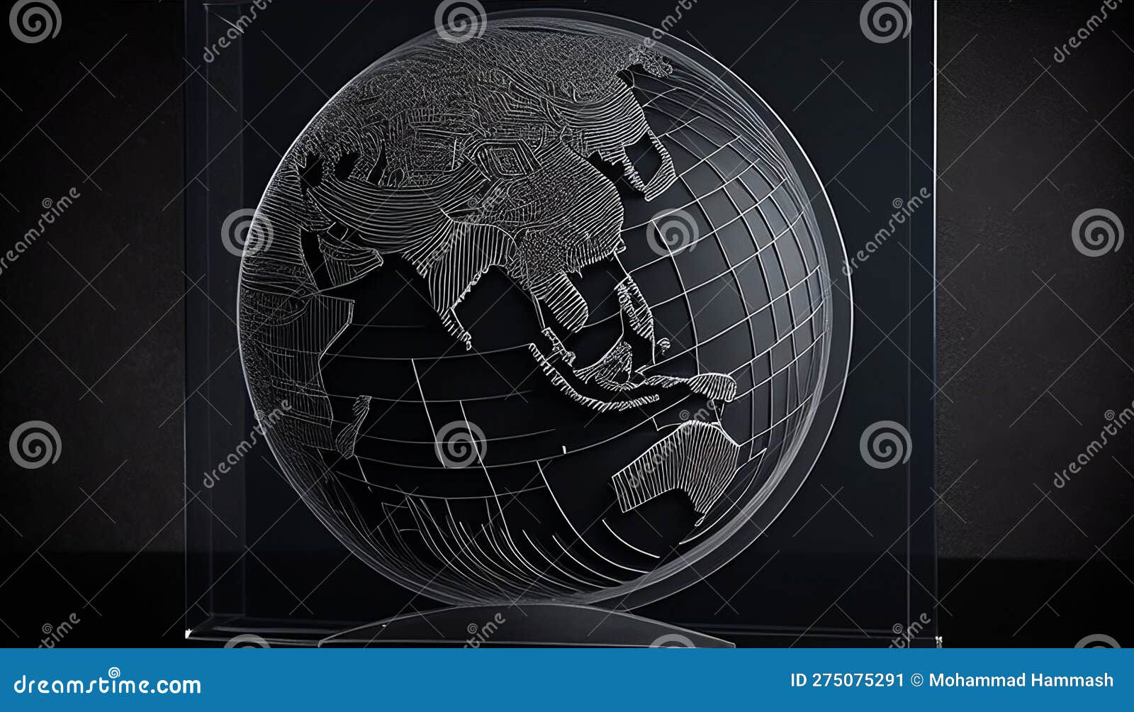 Blueprint Wireframe of Translucent Earth on Black Background Made with ...