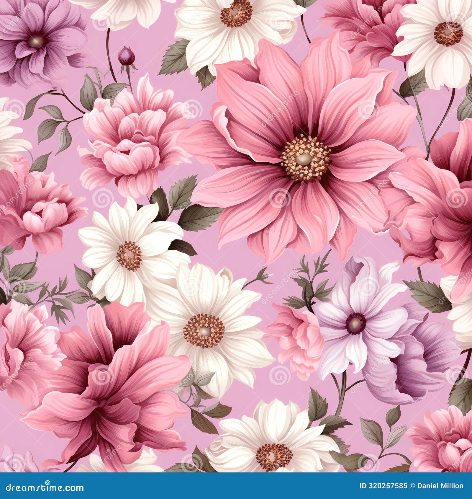 Summer Flowers Pattern Pink Background, Design Seamless Pattern, for ...