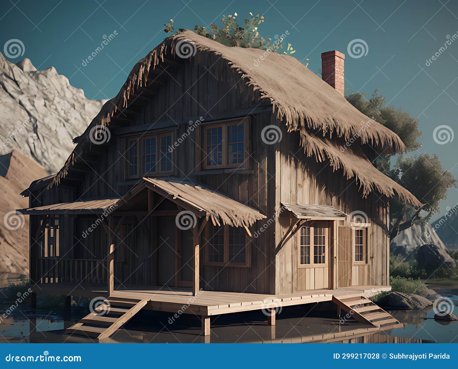 Thatched House At Night, Hand Drawn Pencil Drawing On Stone Paper ...