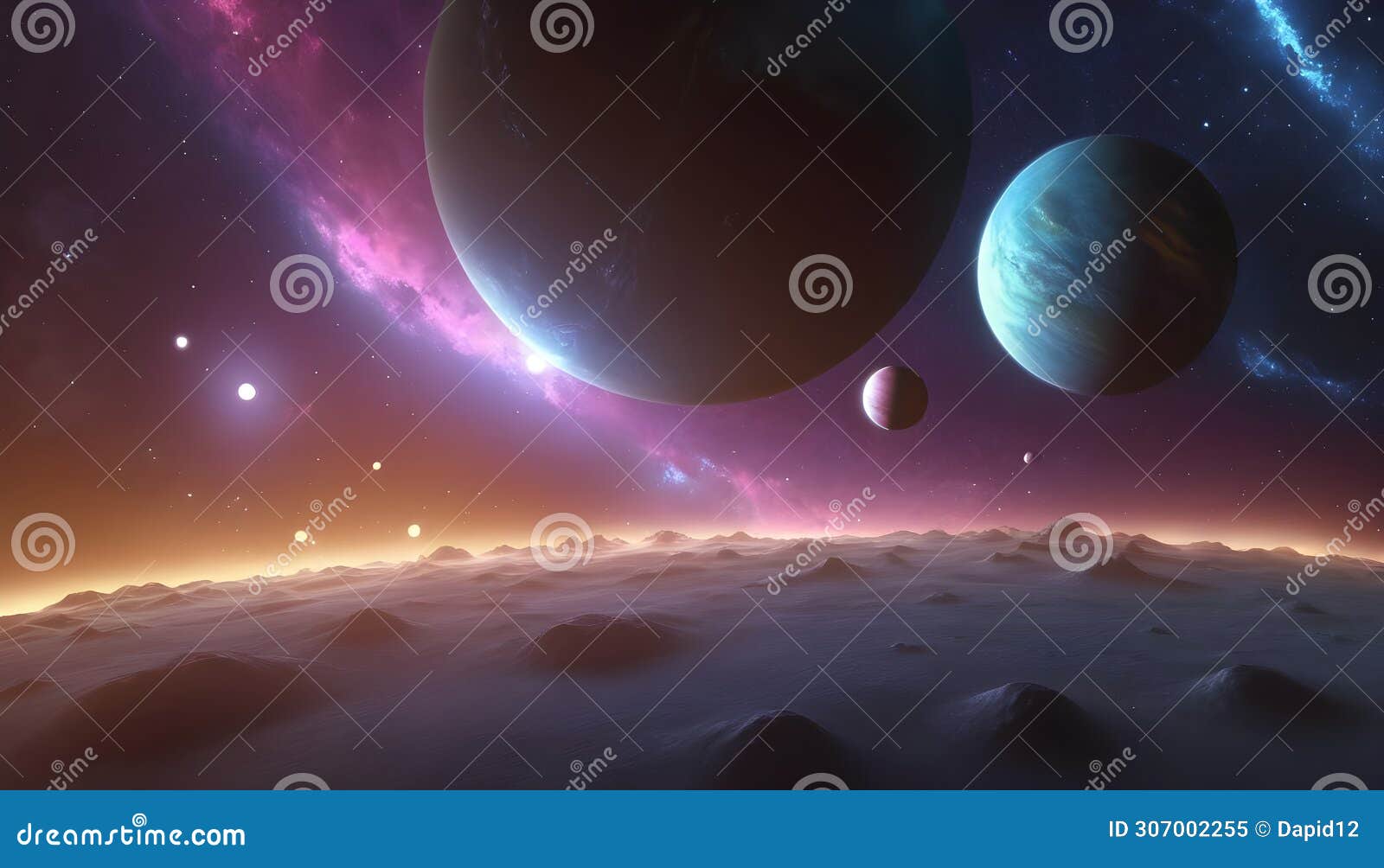 An Image of Three Planets in Space Environment with Dramatic Lighting ...