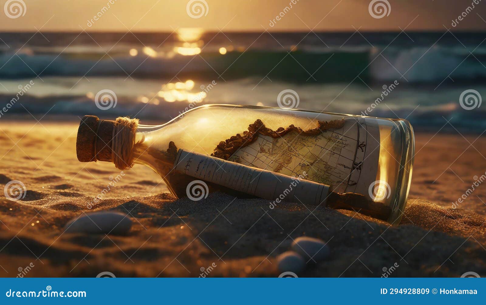 A Treasure Map in a Bottle, Buried at the Shore Stock Image - Image of ...