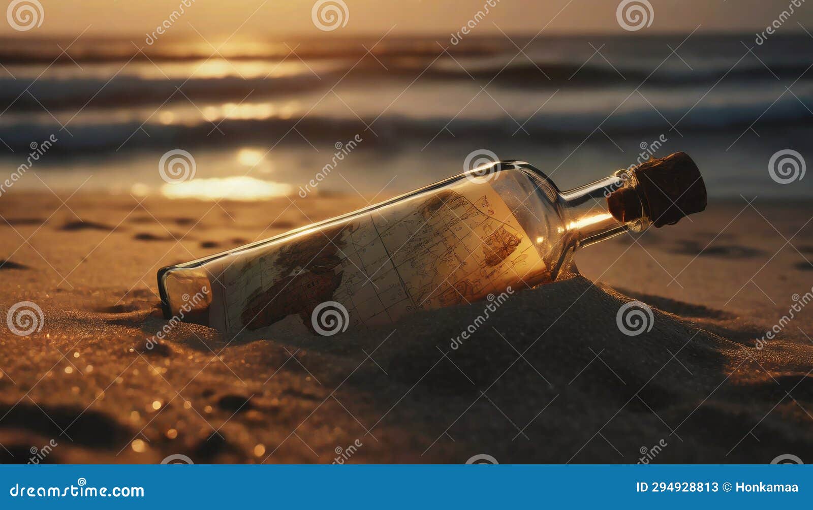 A Treasure Map in a Bottle, Buried at the Shore Stock Image - Image of ...