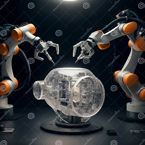 AI-Generated Image: Two Robotic Arms Poised Over Mechanical Object ...
