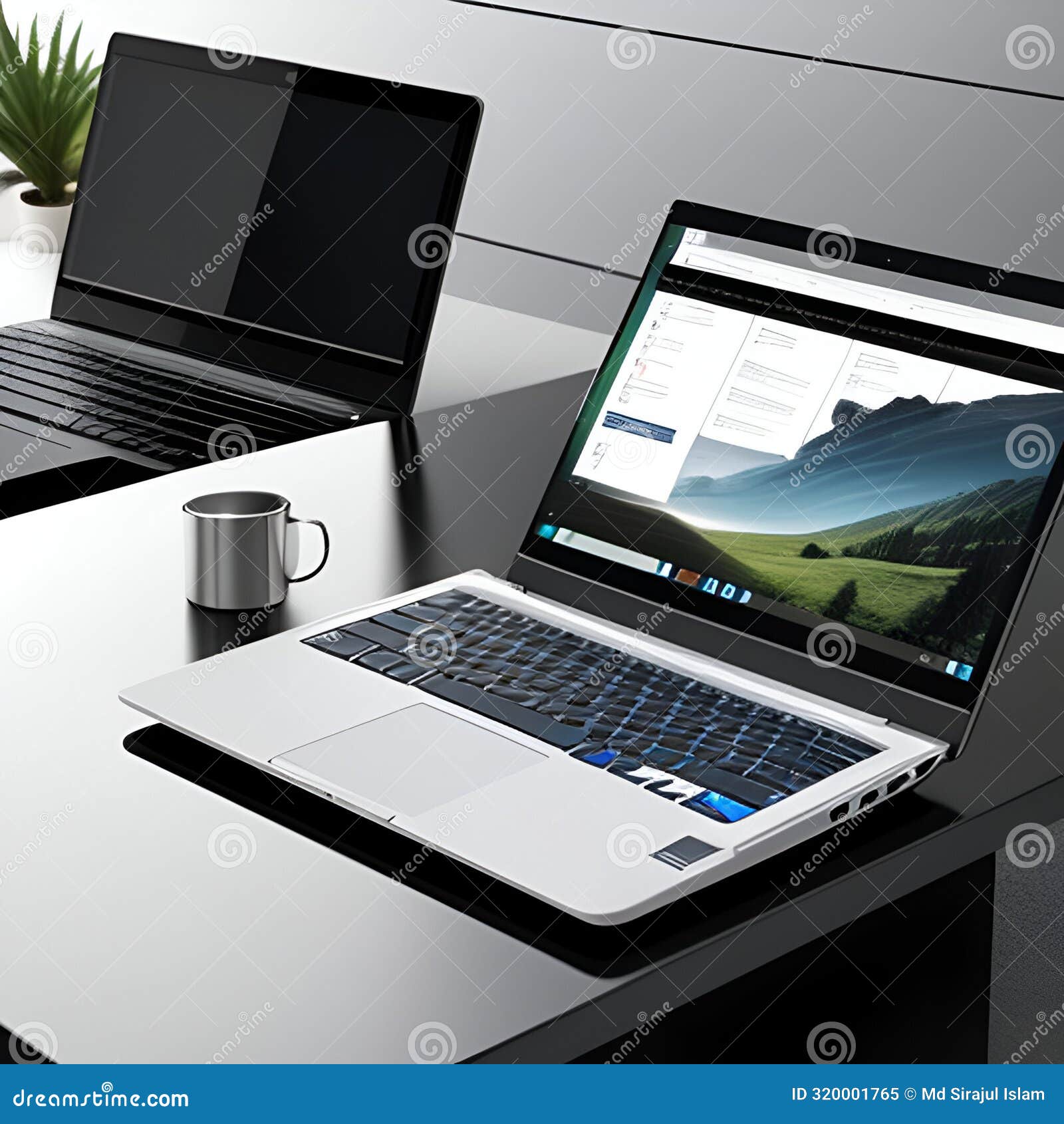 Next-Generation Laptop in a Chic Workspace Stock Illustration ...