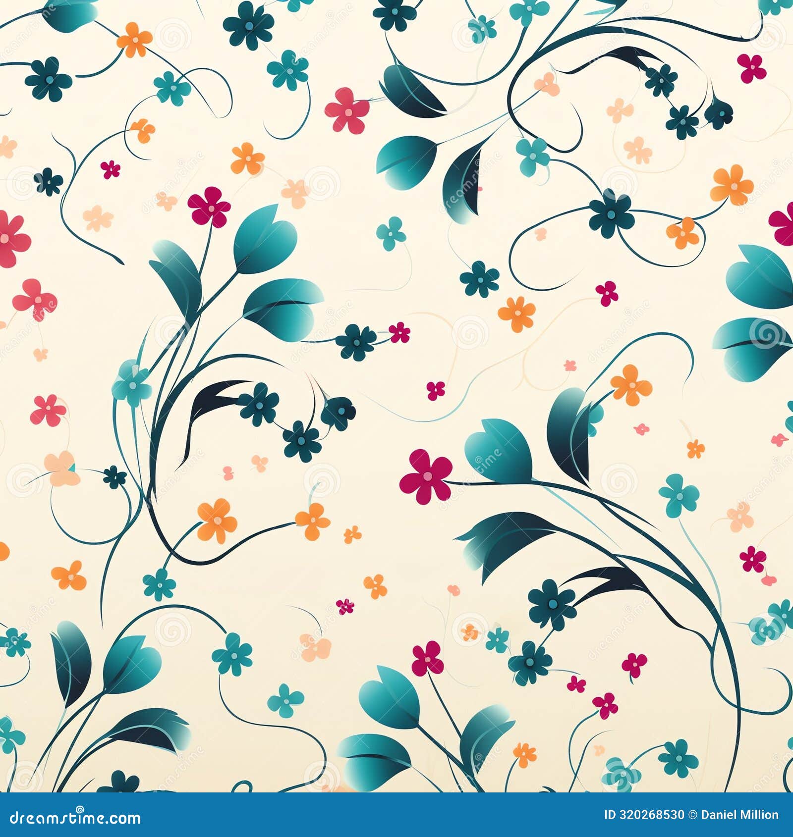 Vibrant Retro Vines Flowers Background Pattern Wallpaper Vector Old ...