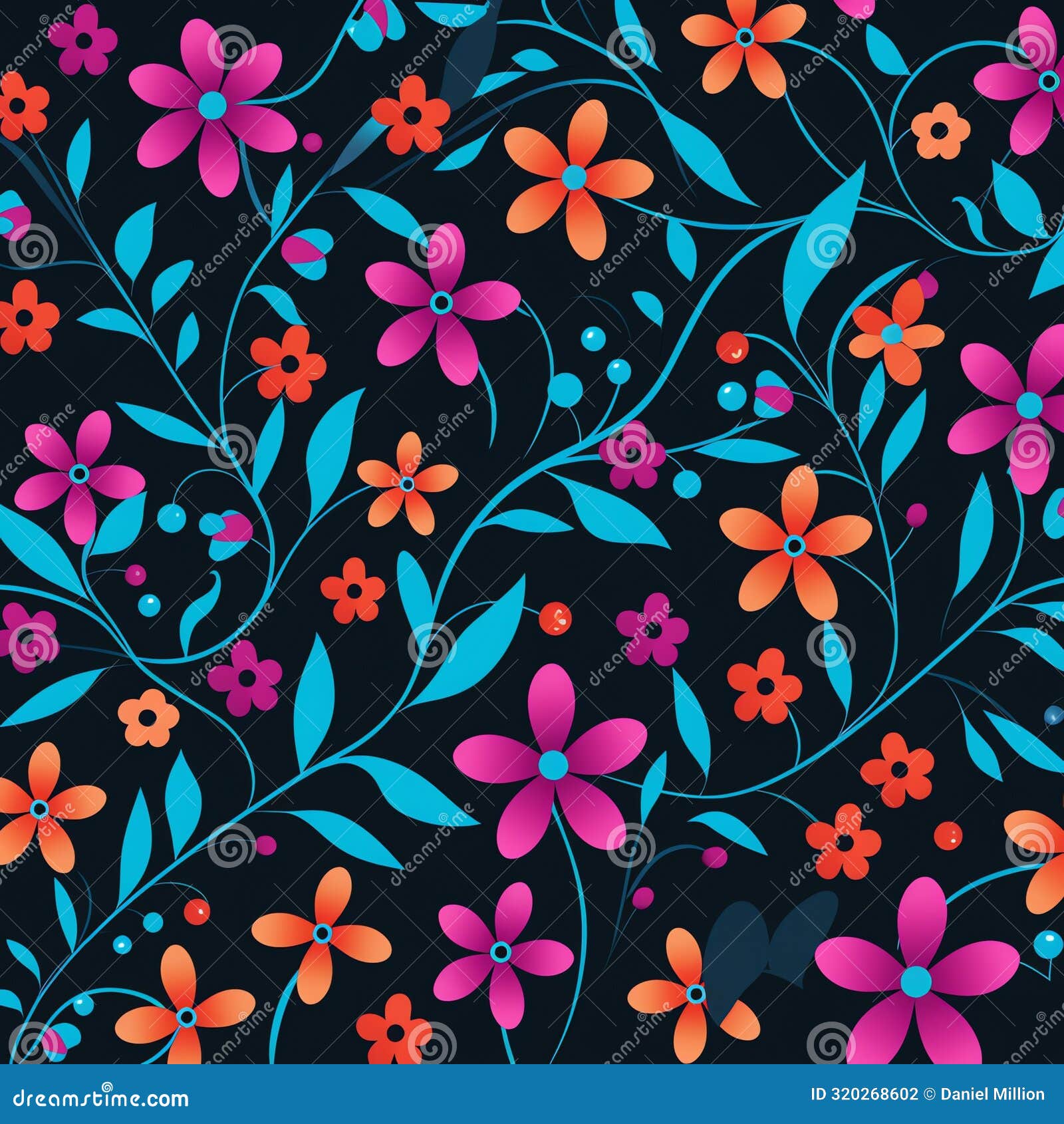 Vibrant Retro Vines Flowers Background Pattern Wallpaper Vector Old ...