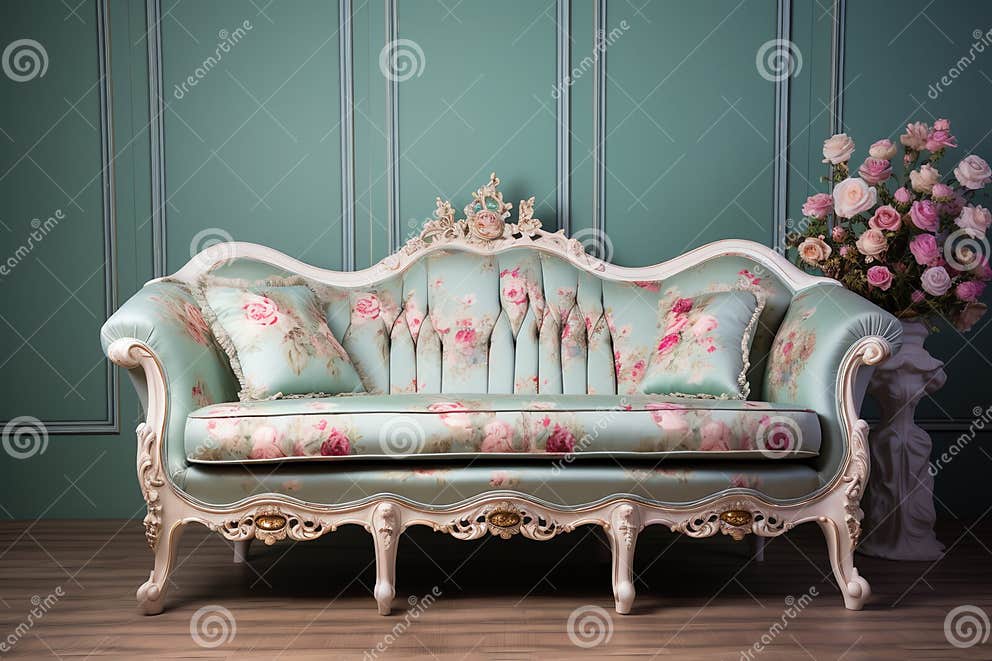 Victorian Royal Cottagecore Sofa Stock Illustration - Illustration of ...