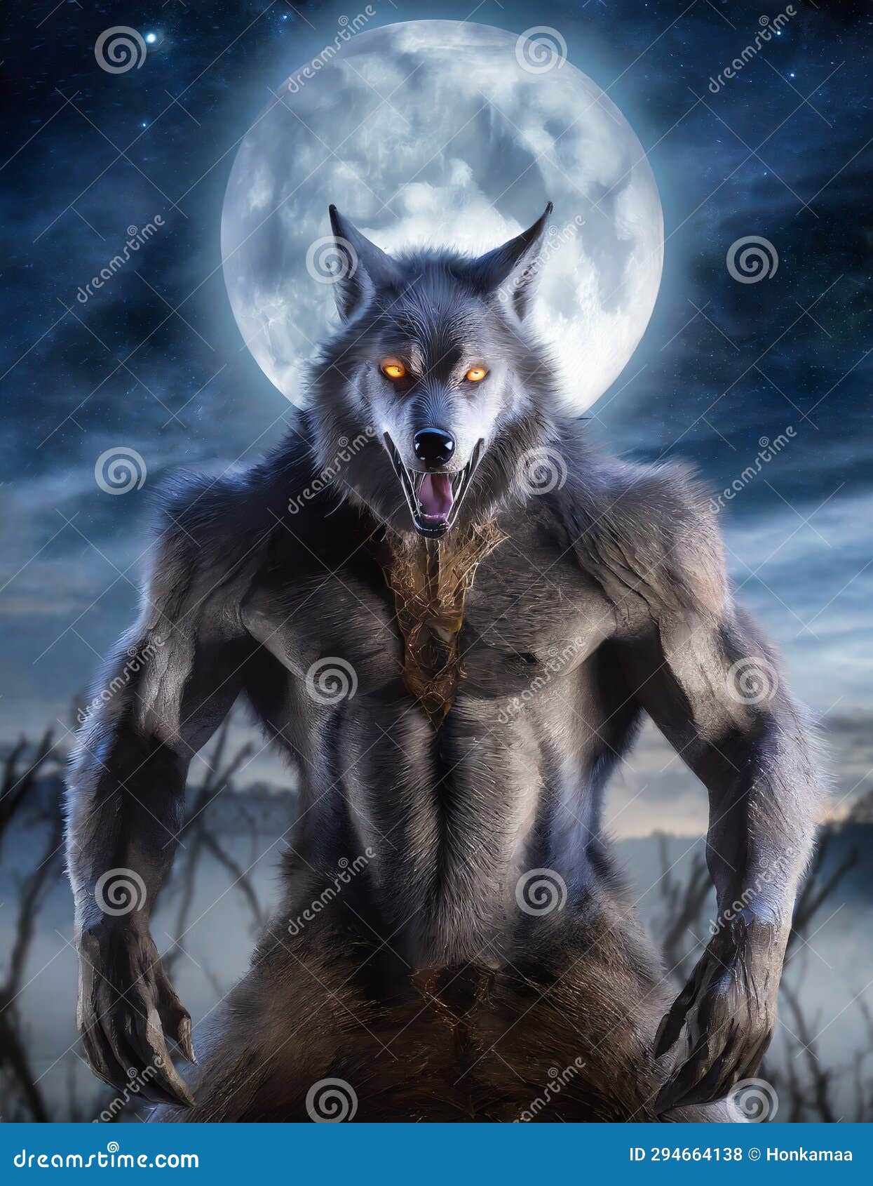 Werewolf and the moon stock illustration. Illustration of mythology ...
