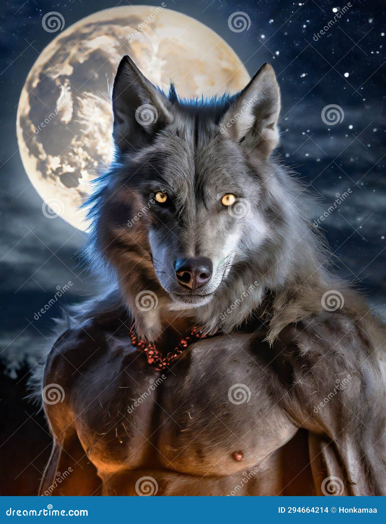 Werewolf and the moon stock illustration. Illustration of stars - 294664214