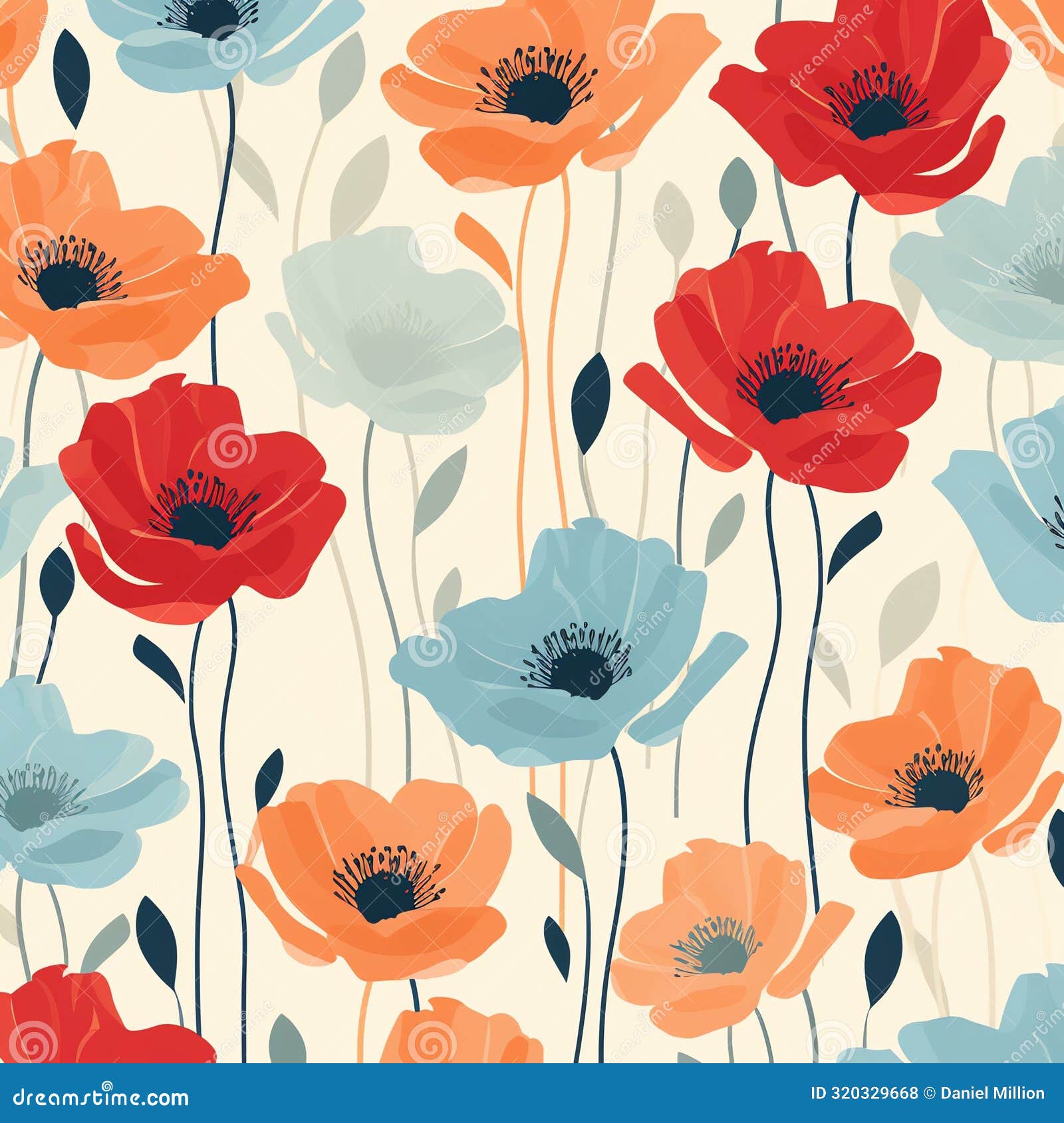 Whimsical Poppy Medley Flowers Background Pattern Wallpaper Vector Old ...