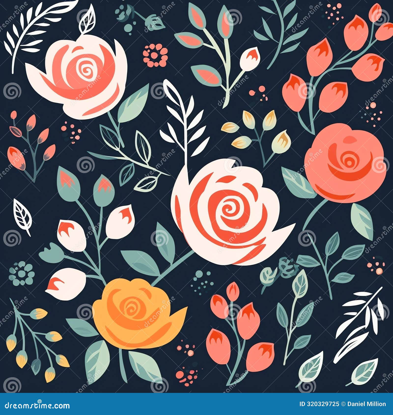 Whimsical Roses Flowers Background Pattern Wallpaper Vector Stock ...