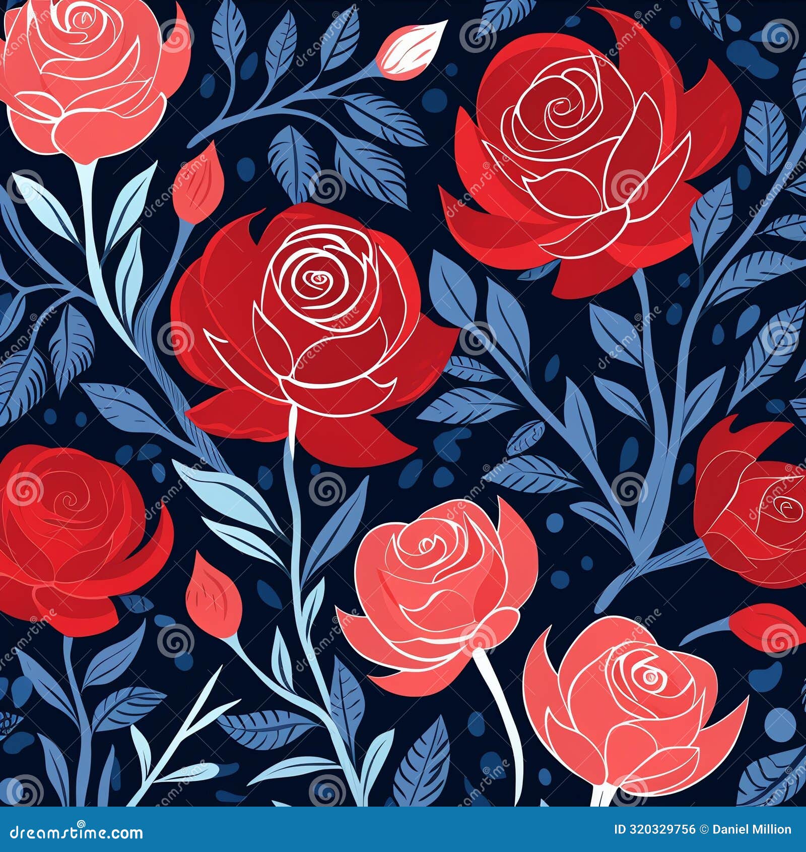 Whimsical Roses Flowers Background Pattern Wallpaper Vector Stock ...